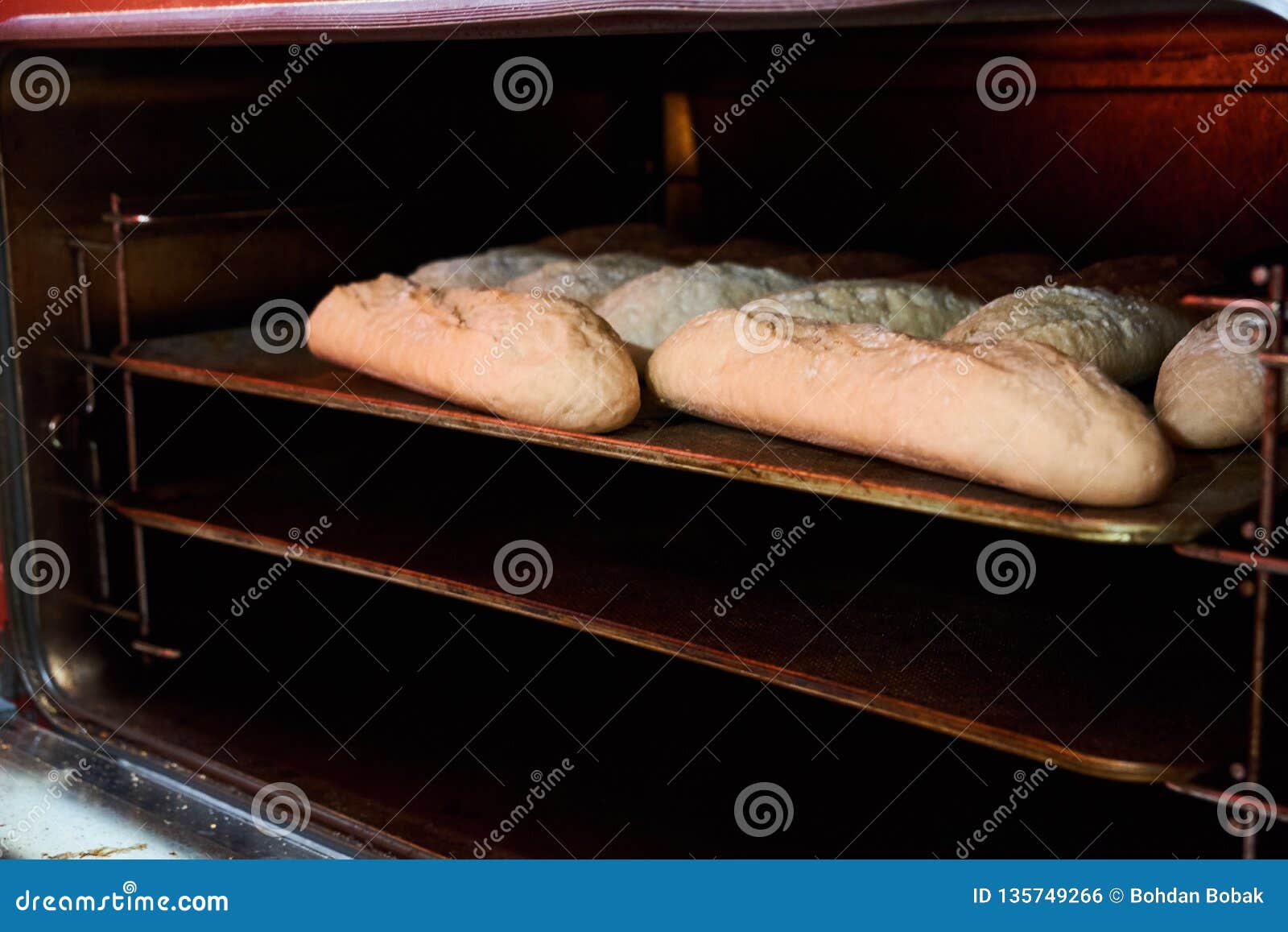 Bread in oven stock photo. Image of homemade, freshness - 135749266