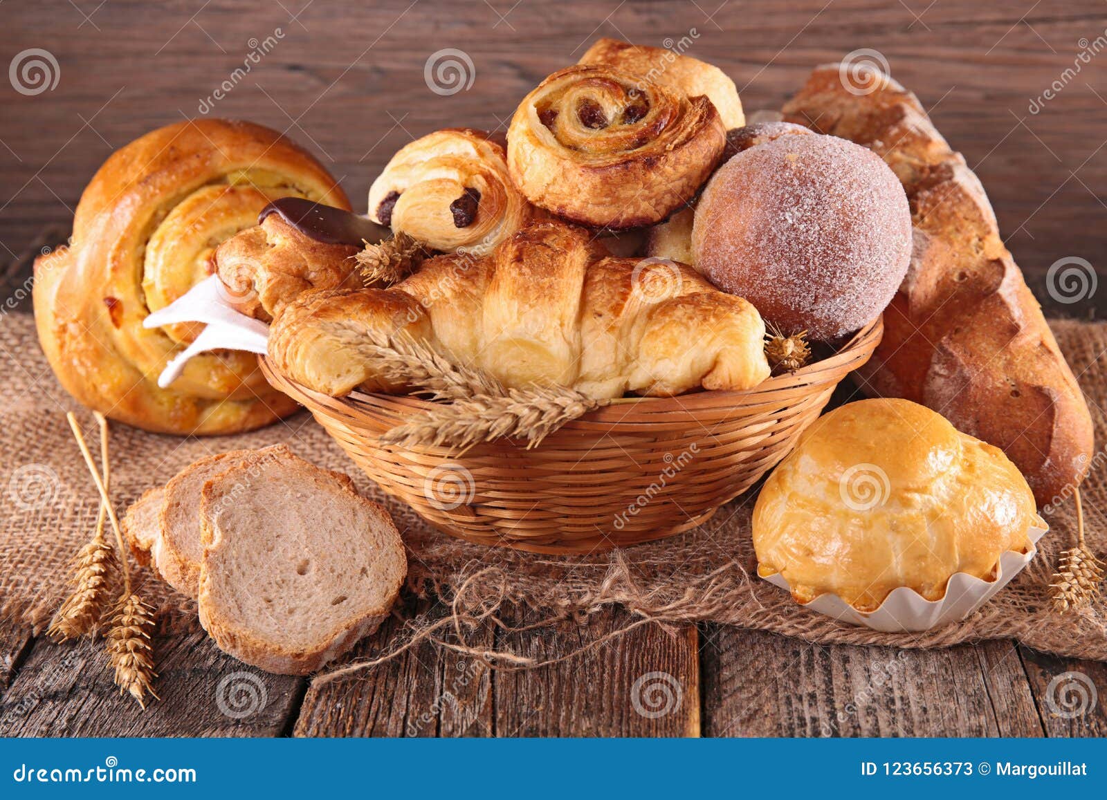 Bread and pastry stock image. Image of wood, assorted - 123656373