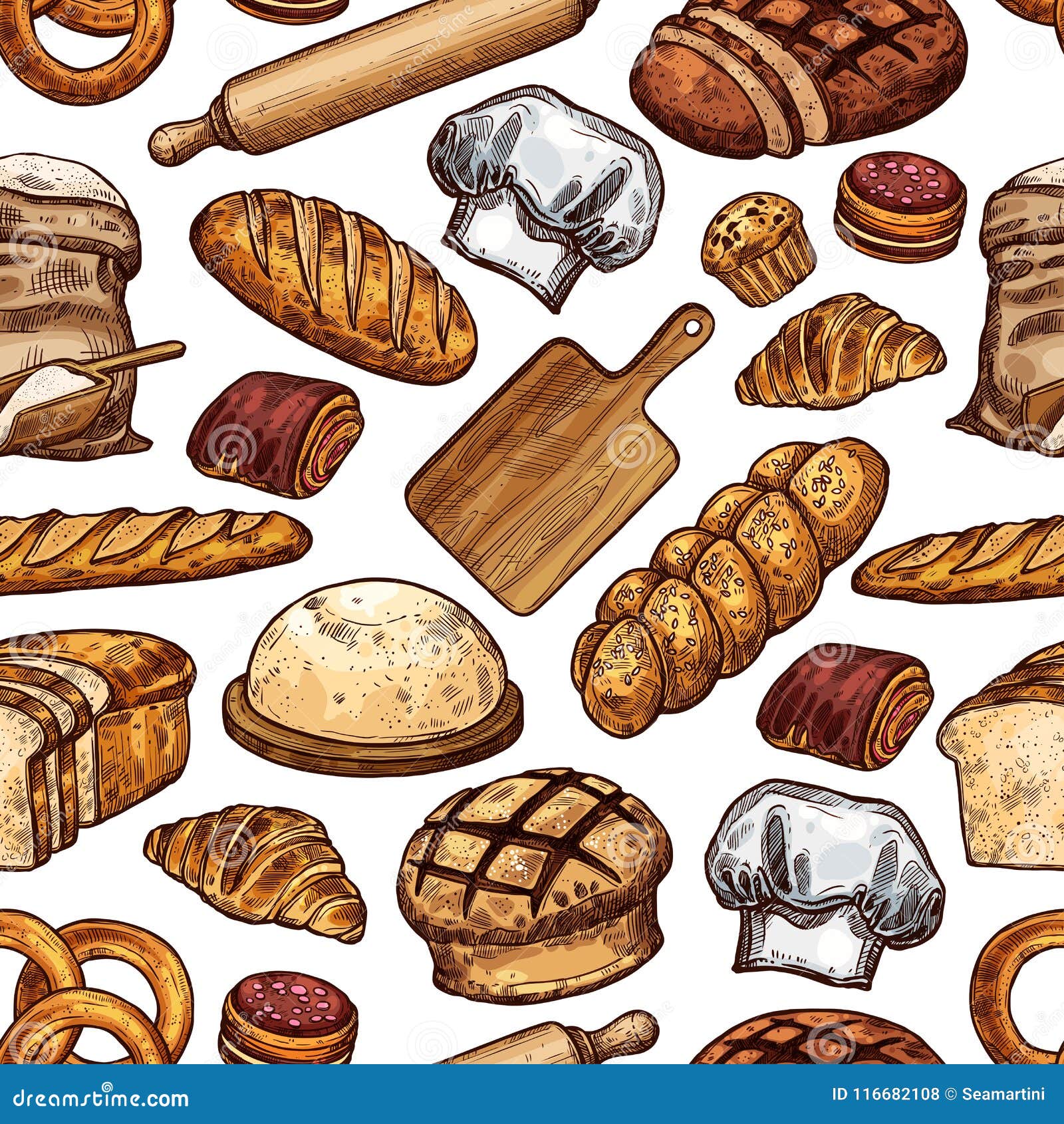 Bread and Pastry Food Seamless Pattern Background Stock Vector ... Bread and Pastry Food Seamless Pattern Background Stock Vector ...