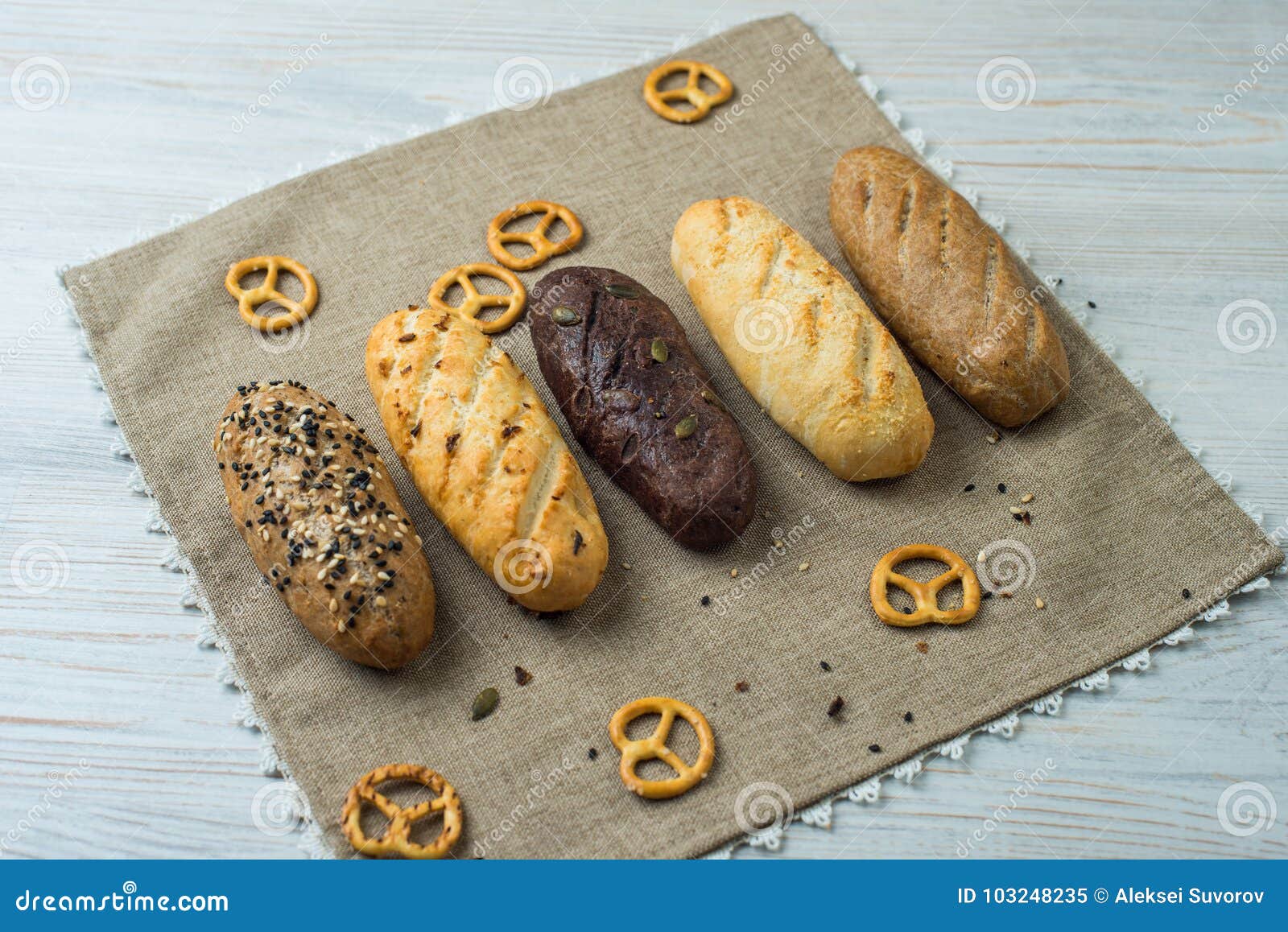 Bread Plate with Different Types of Bread Stock Image - Image of ...