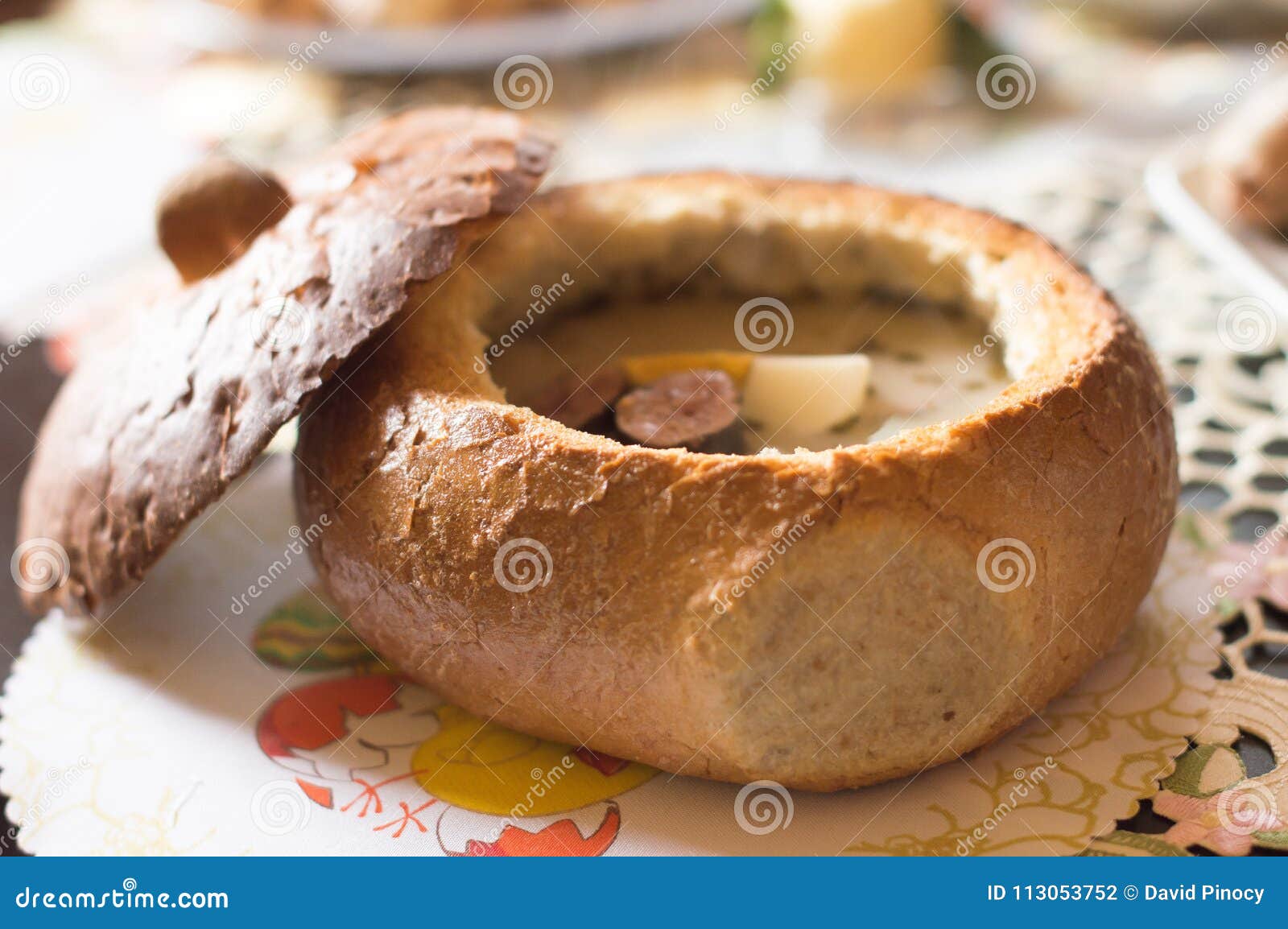 Bread Pot with Borscht and Sausage Stock Photo - Image of celebration ...