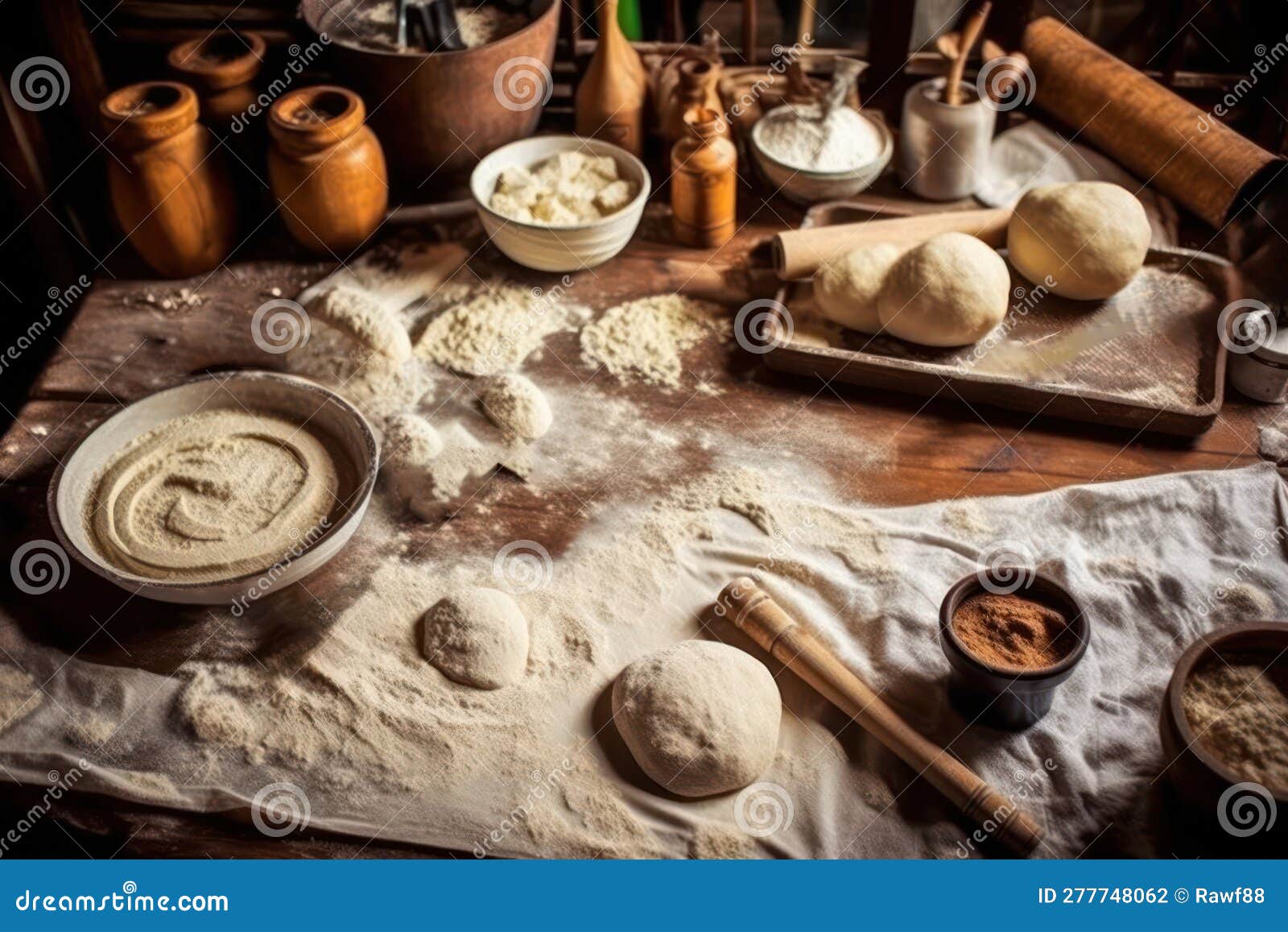 Bread Preparation, Hands Kneading Dough on Table, Closeup. Generative ...