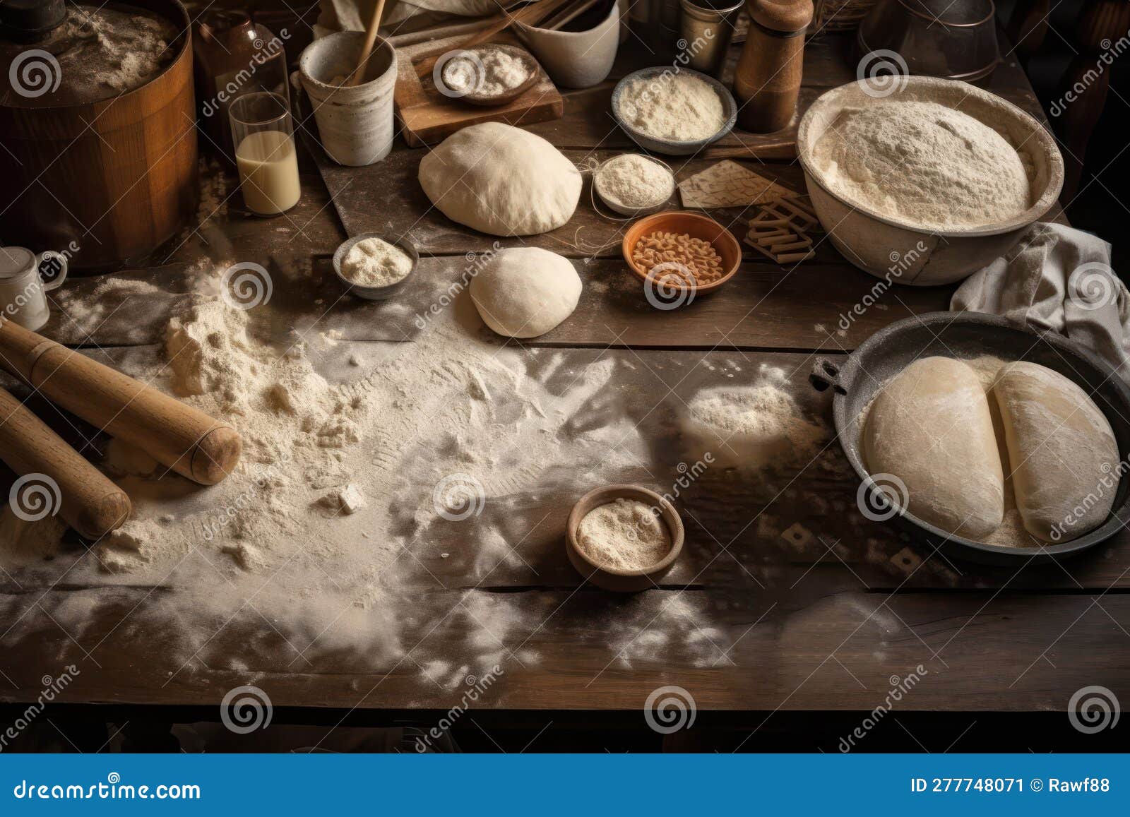 Bread Preparation, Hands Kneading Dough on Table, Closeup. Generative ...