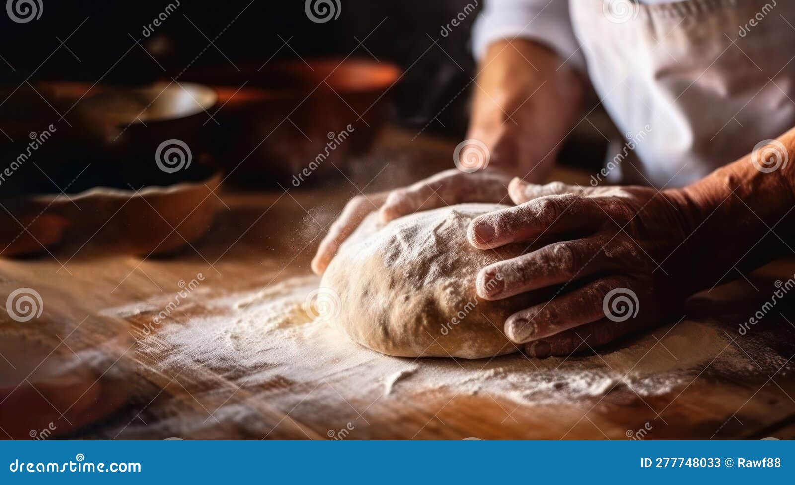 Bread Preparation, Hands Kneading Dough On Table, Generative AI Stock ...