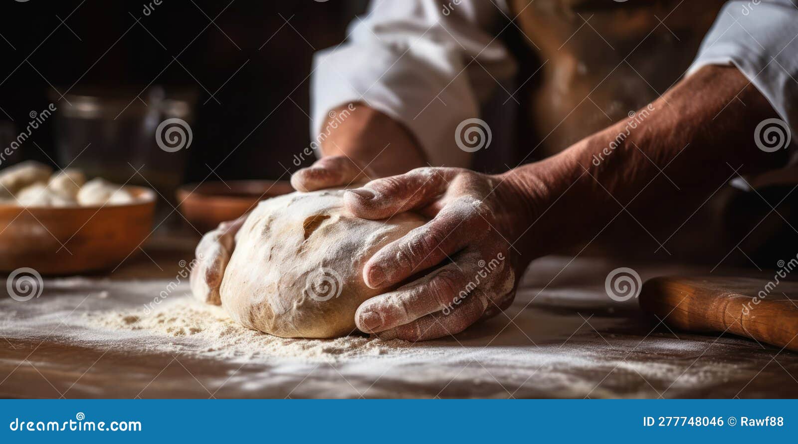 Bread Preparation, Hands Kneading Dough On Table, Generative AI Stock ...