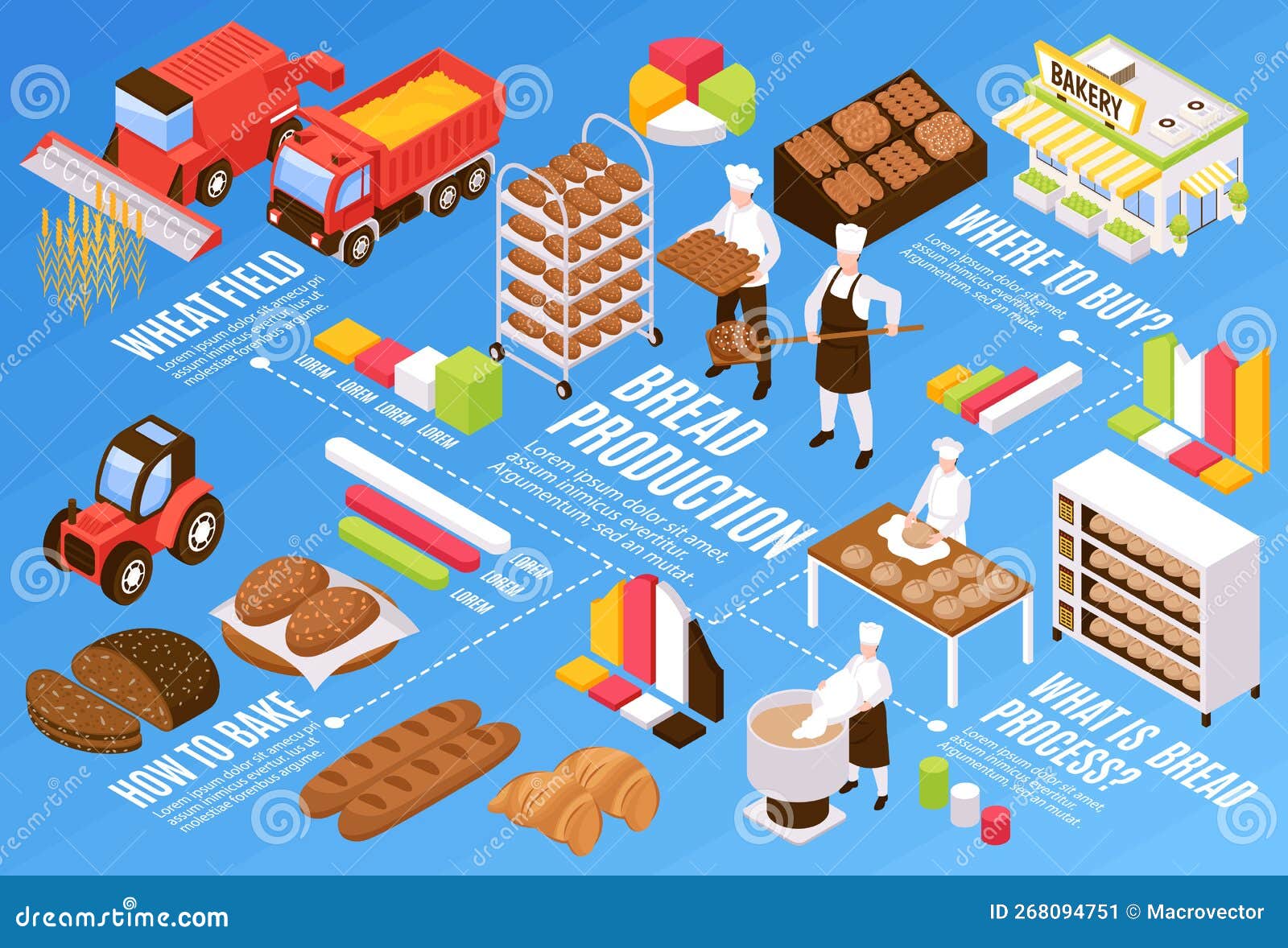 Bread Production Process With Automated Processing Line Vector ...