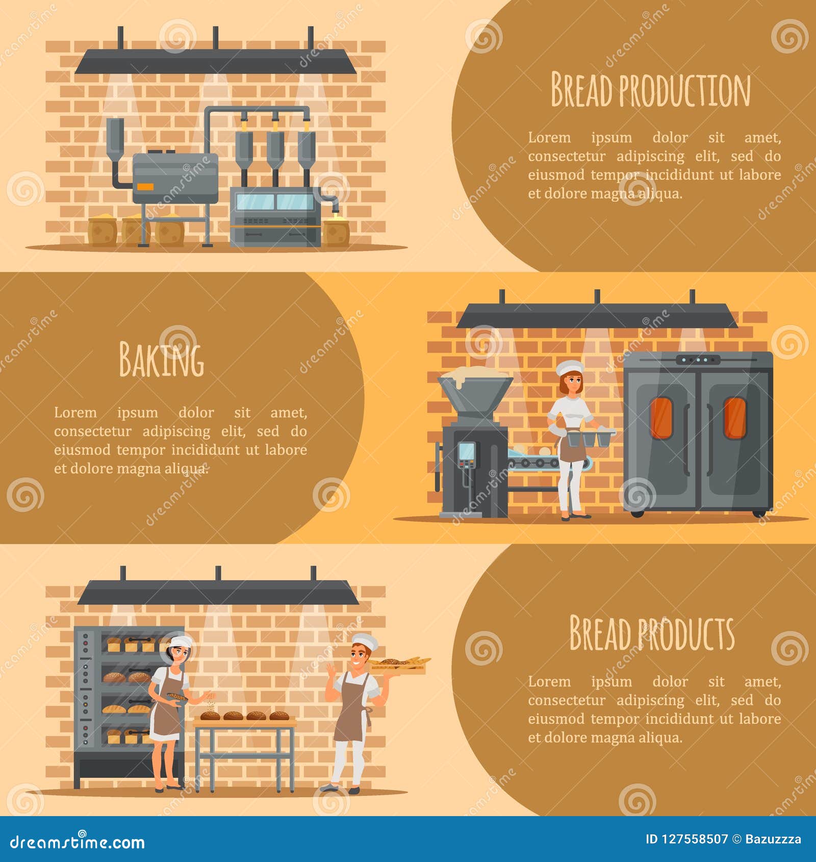 Bread Production Vector Banner Web Template Set Stock Vector ...