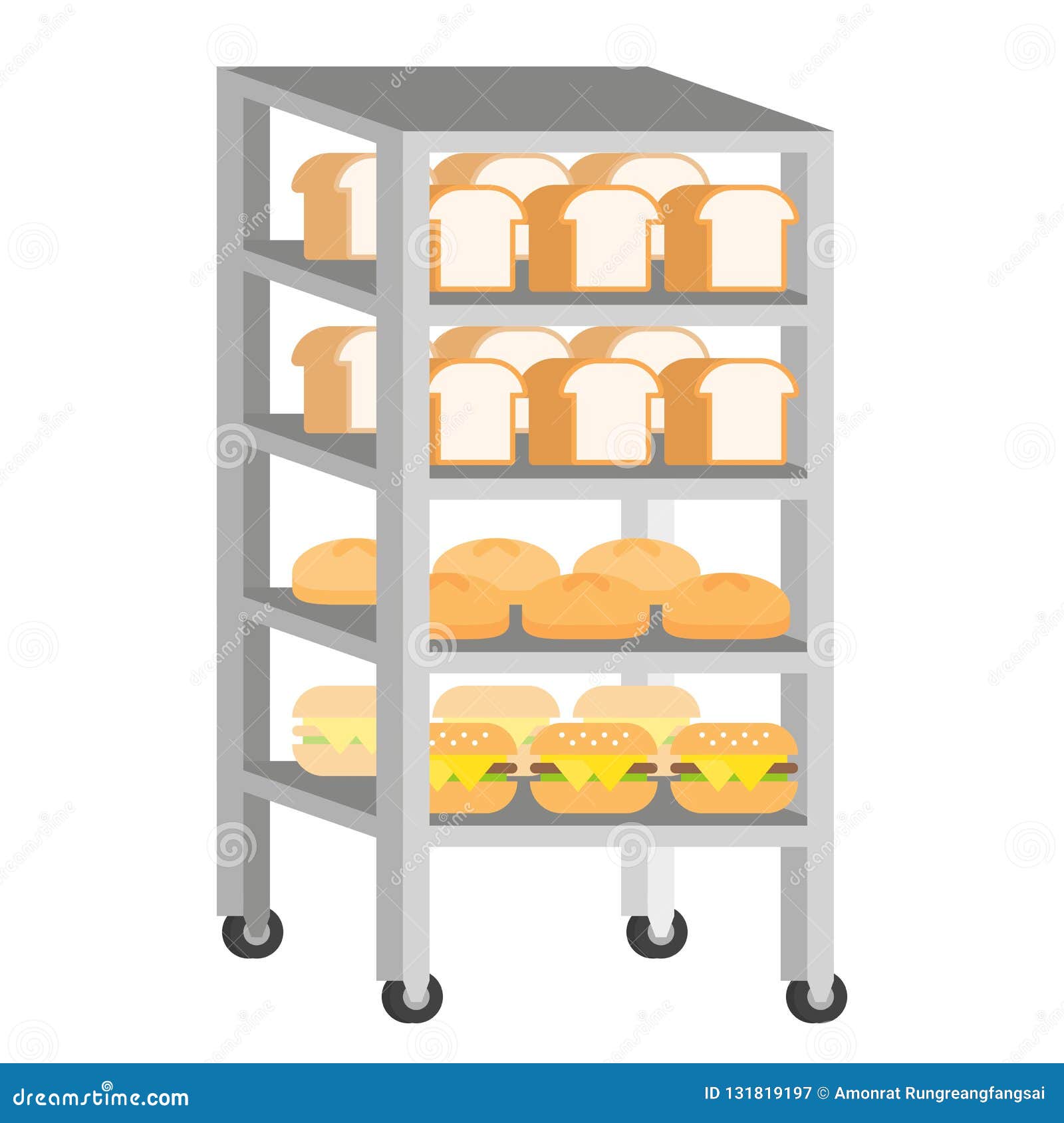 Bread Rack with Freshly Baked Bread Vector Illustration Flat Design ...