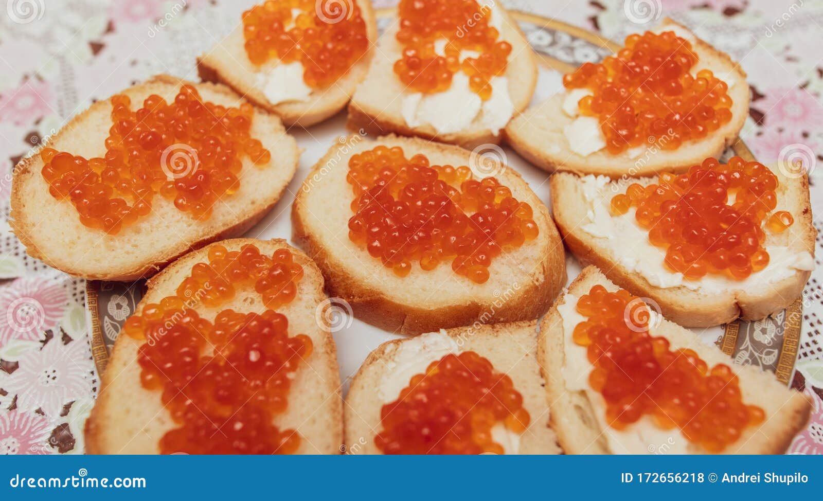Bread with red caviar stock photo. Image of sandwich - 172656218