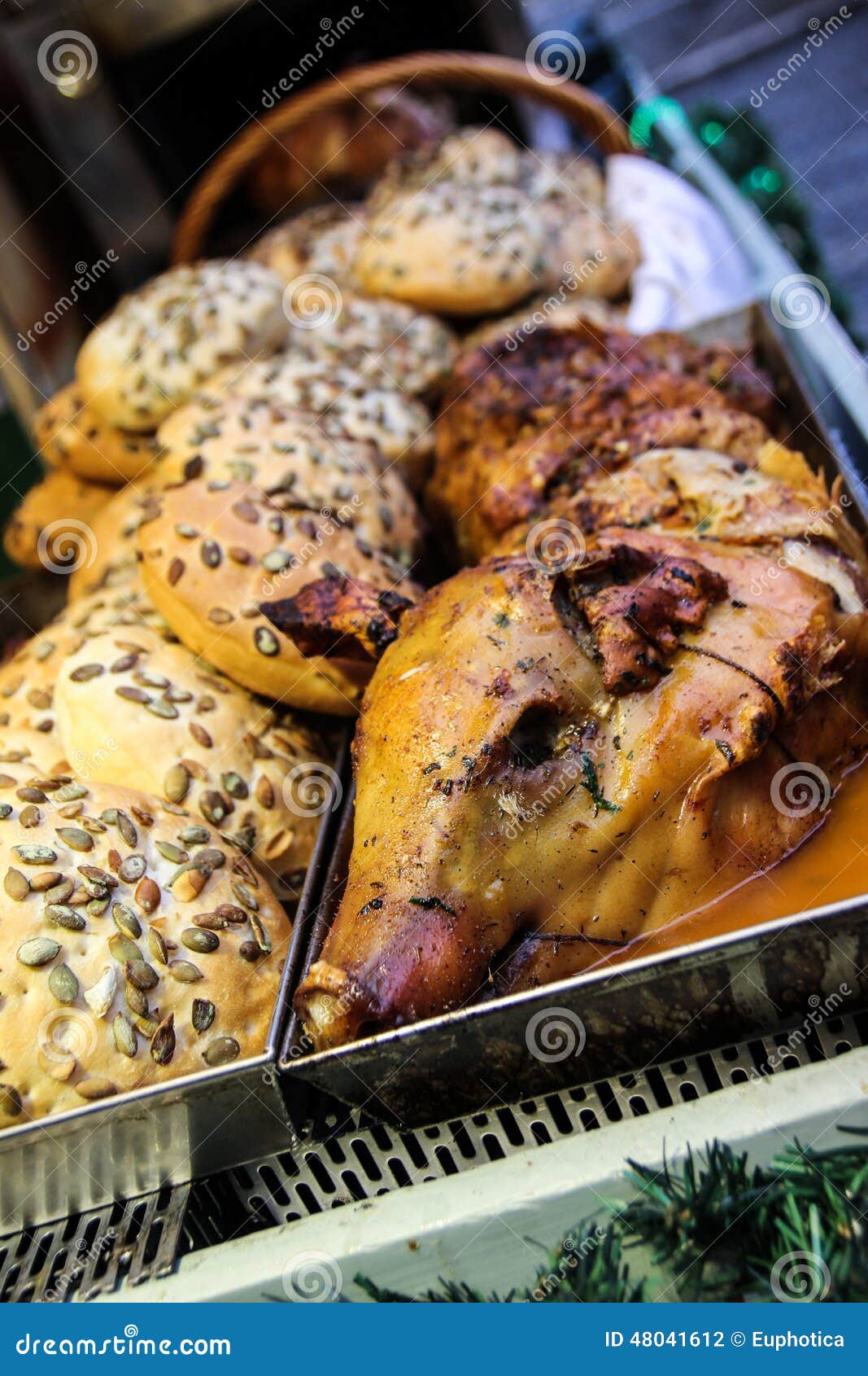 Bread and roasted pig stock photo. Image of exterior - 48041612