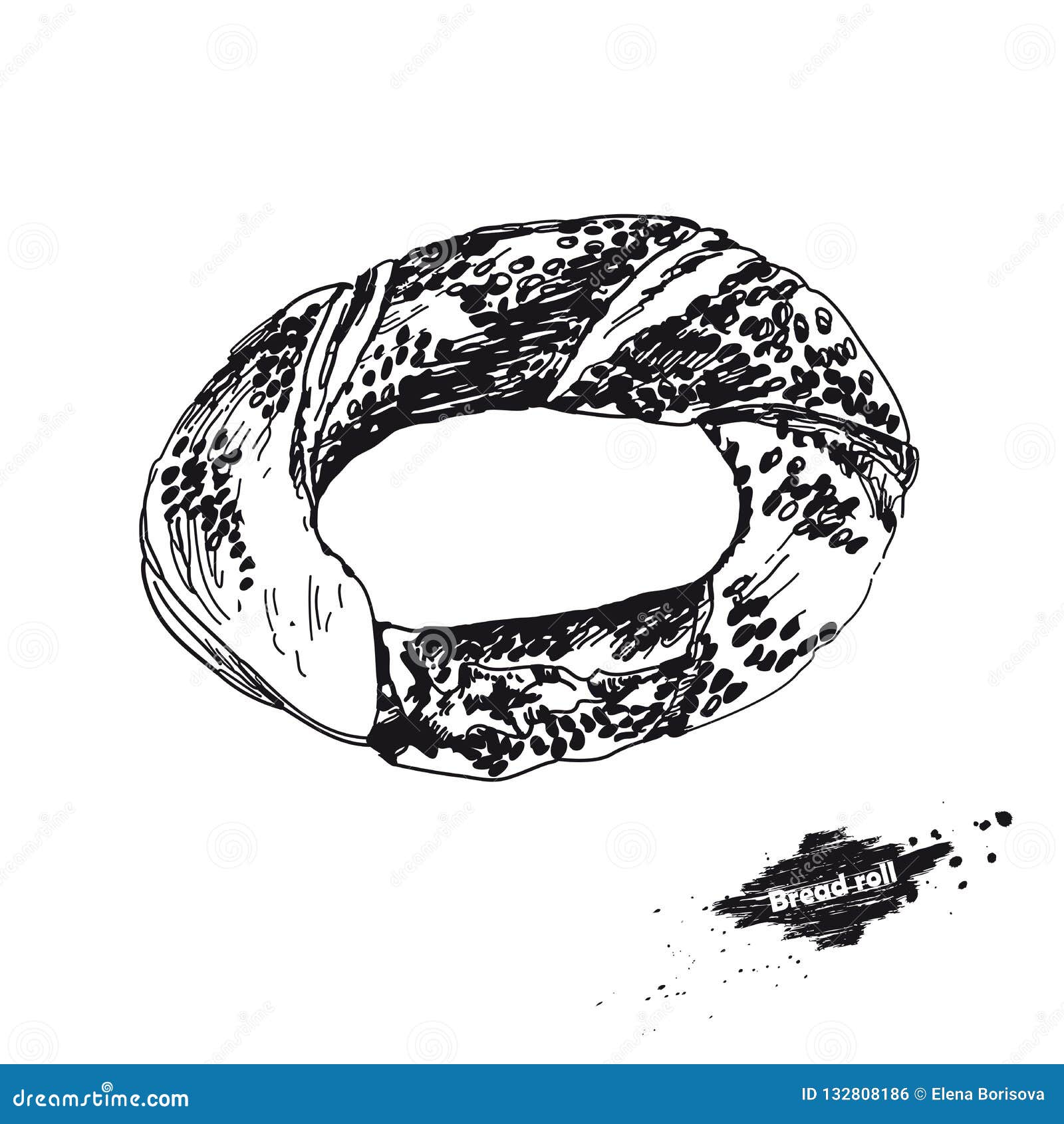 Bread Roll Isolated on White Background. Vector Sketches. Stock Vector ...