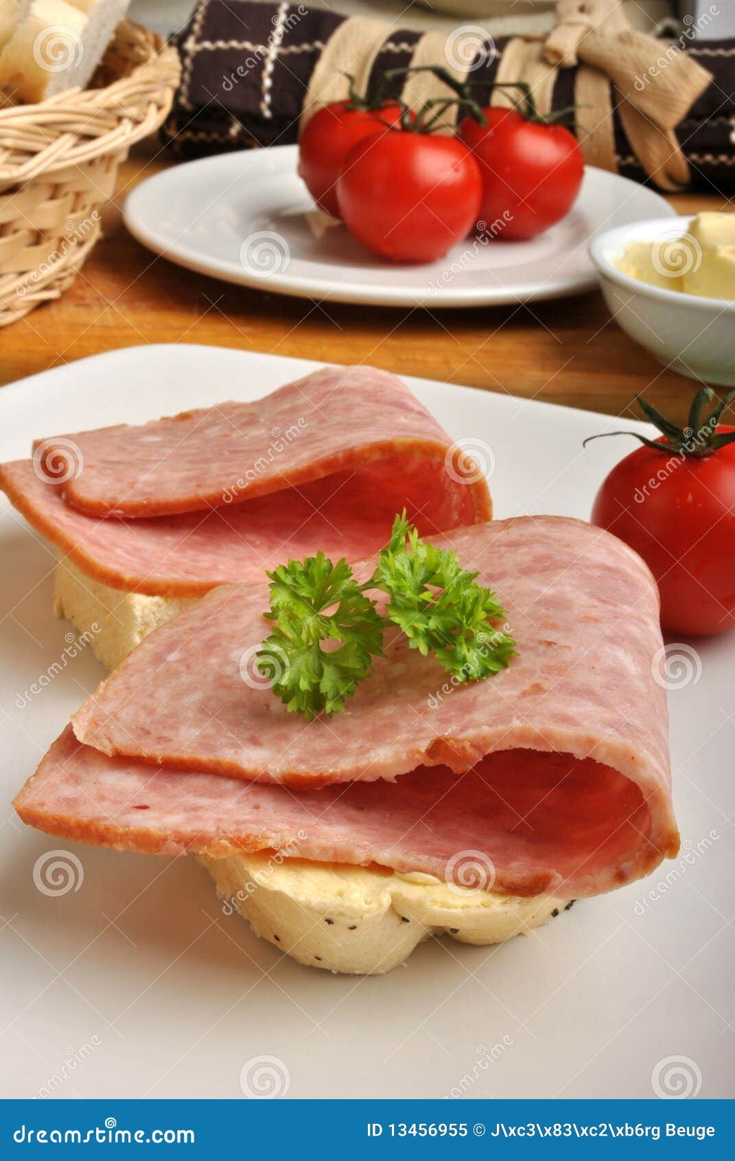 Bread Roll with Organic Ham Stock Image - Image of gourmet, fresh: 13456955