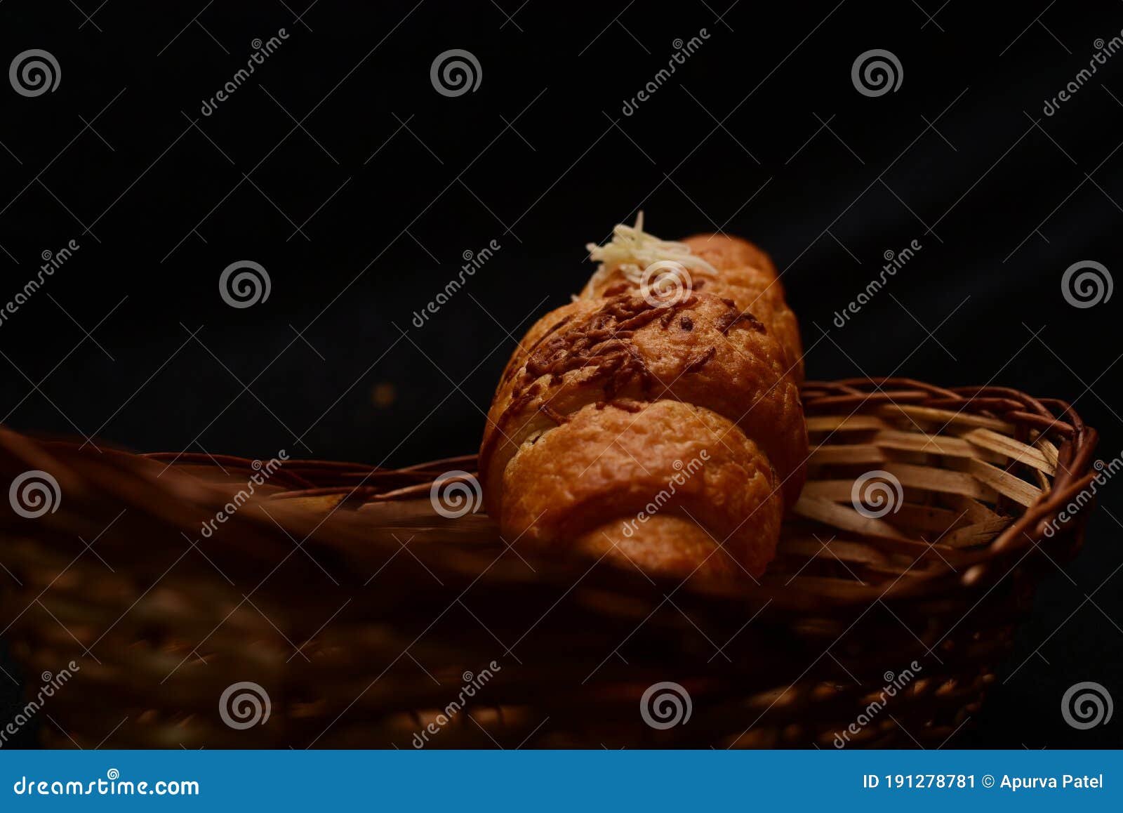 Bread Roll on Wooden Stick Basket Stock Image - Image of products ...