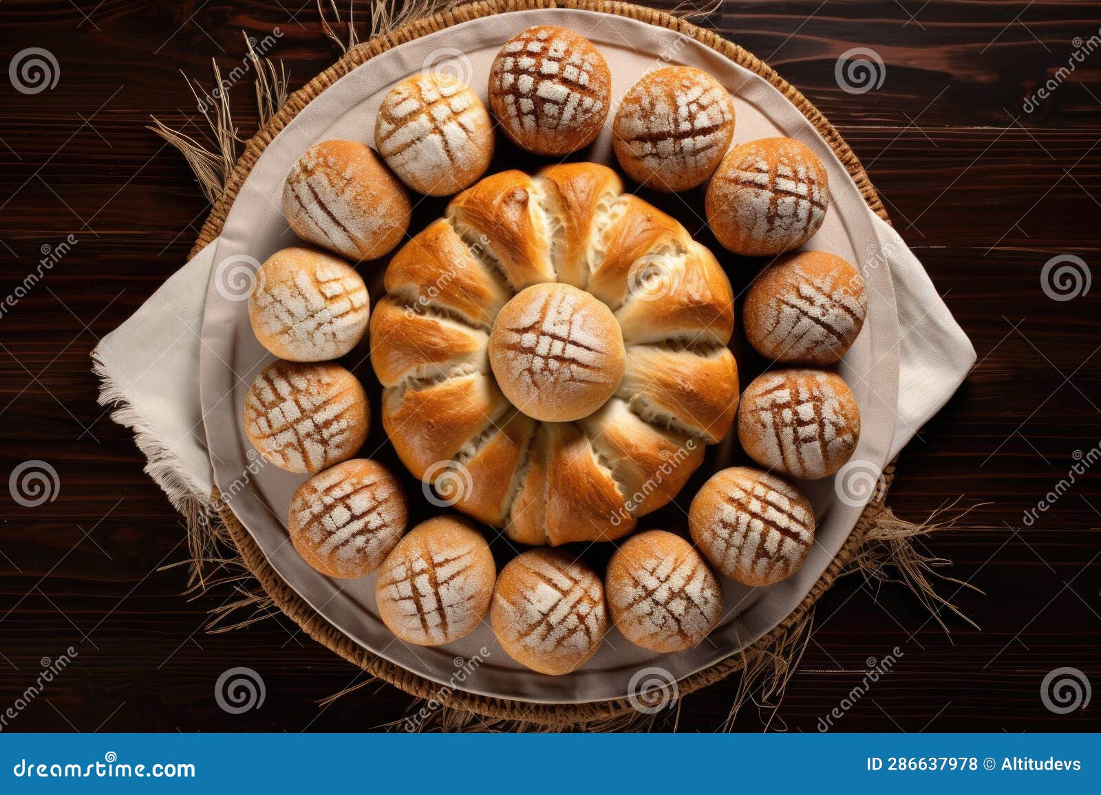 Bread Rolls Arranged in a Circle on a Plate Stock Photo - Image of ...