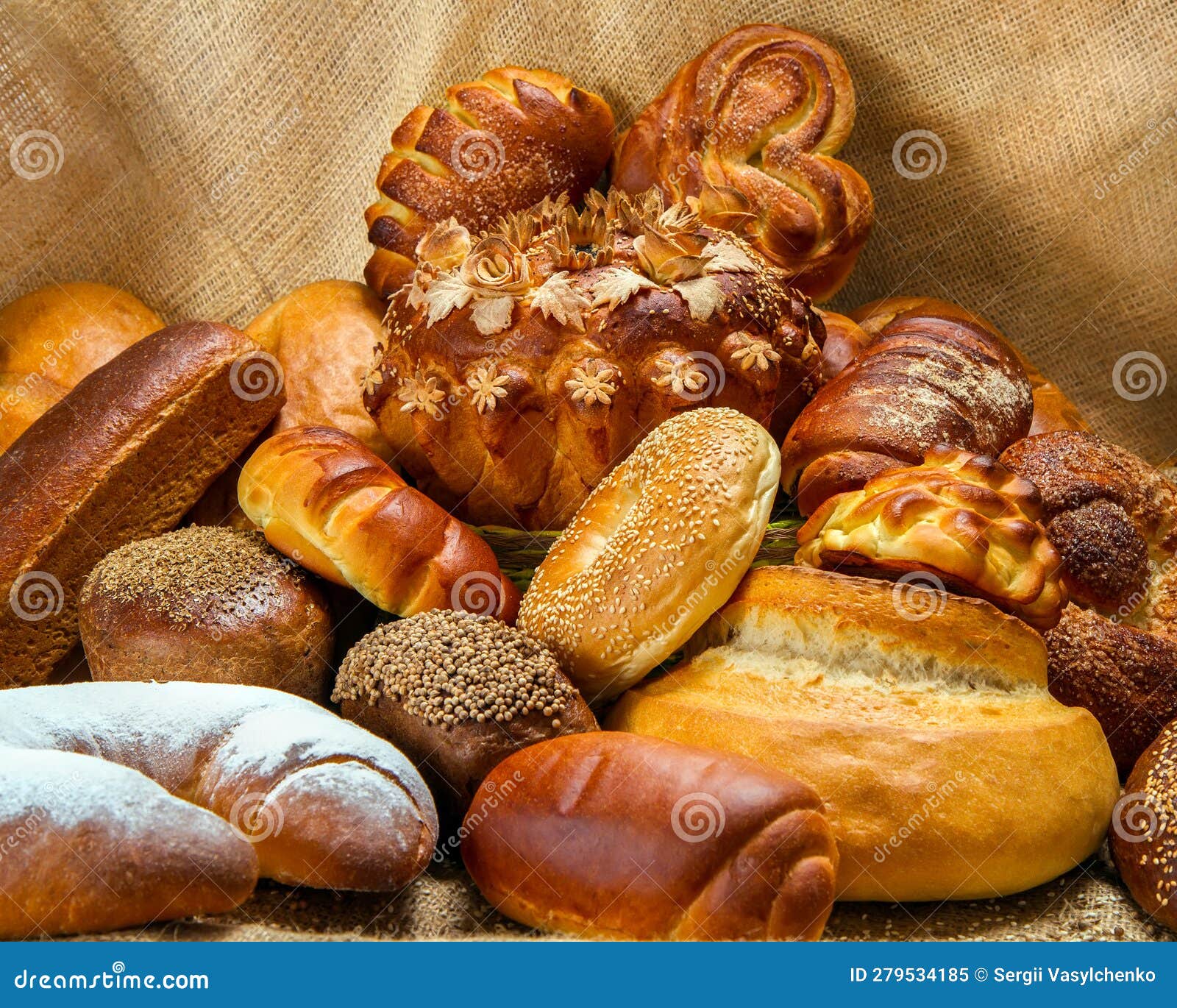 Bread, Rolls, Bagels. Composition of Bakery Products Stock Image ...