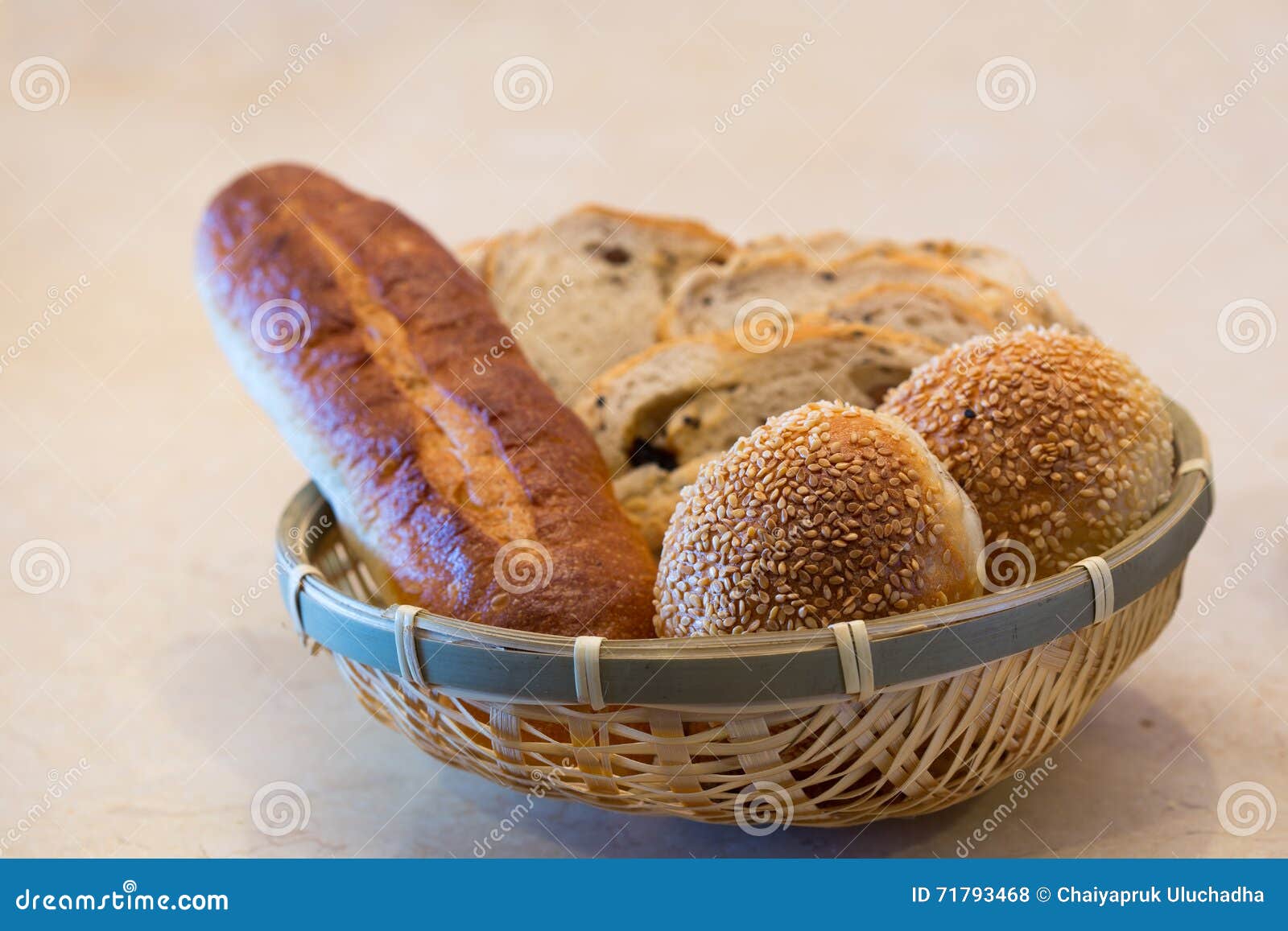 Bread rolls in basket stock photo. Image of baked, cereal - 71793468