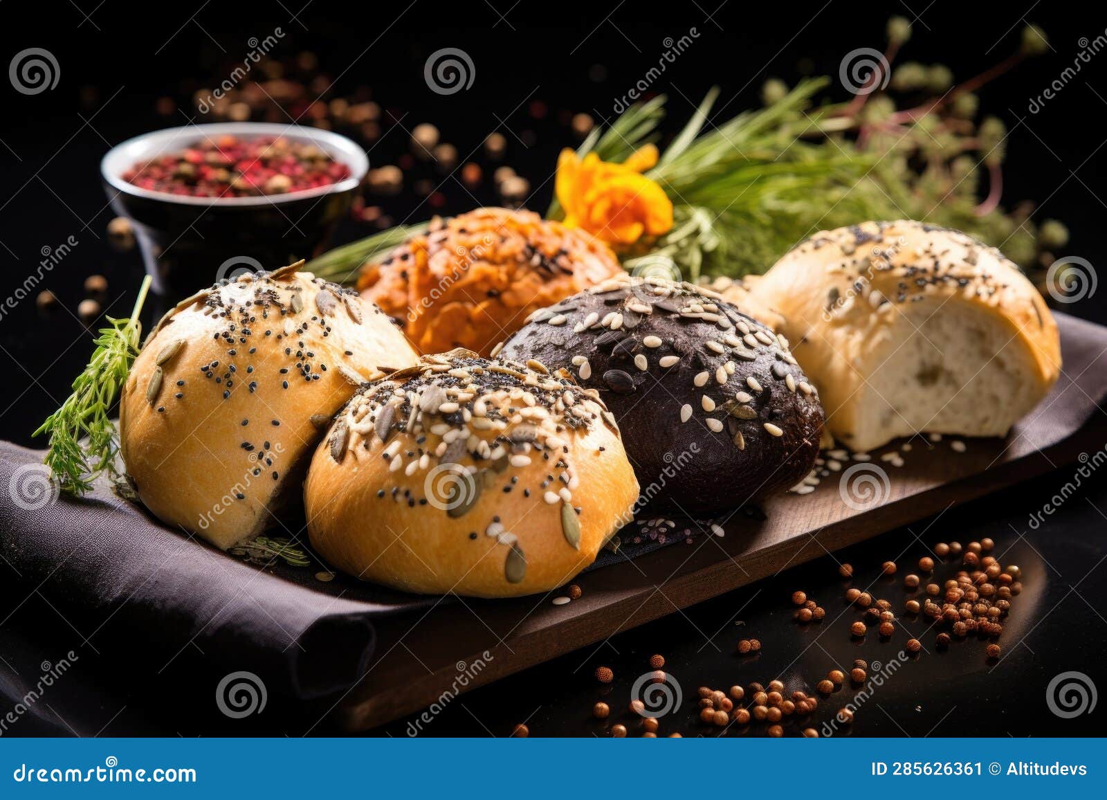 Bread Rolls with Different Seeds and Toppings Stock Image - Image of ...
