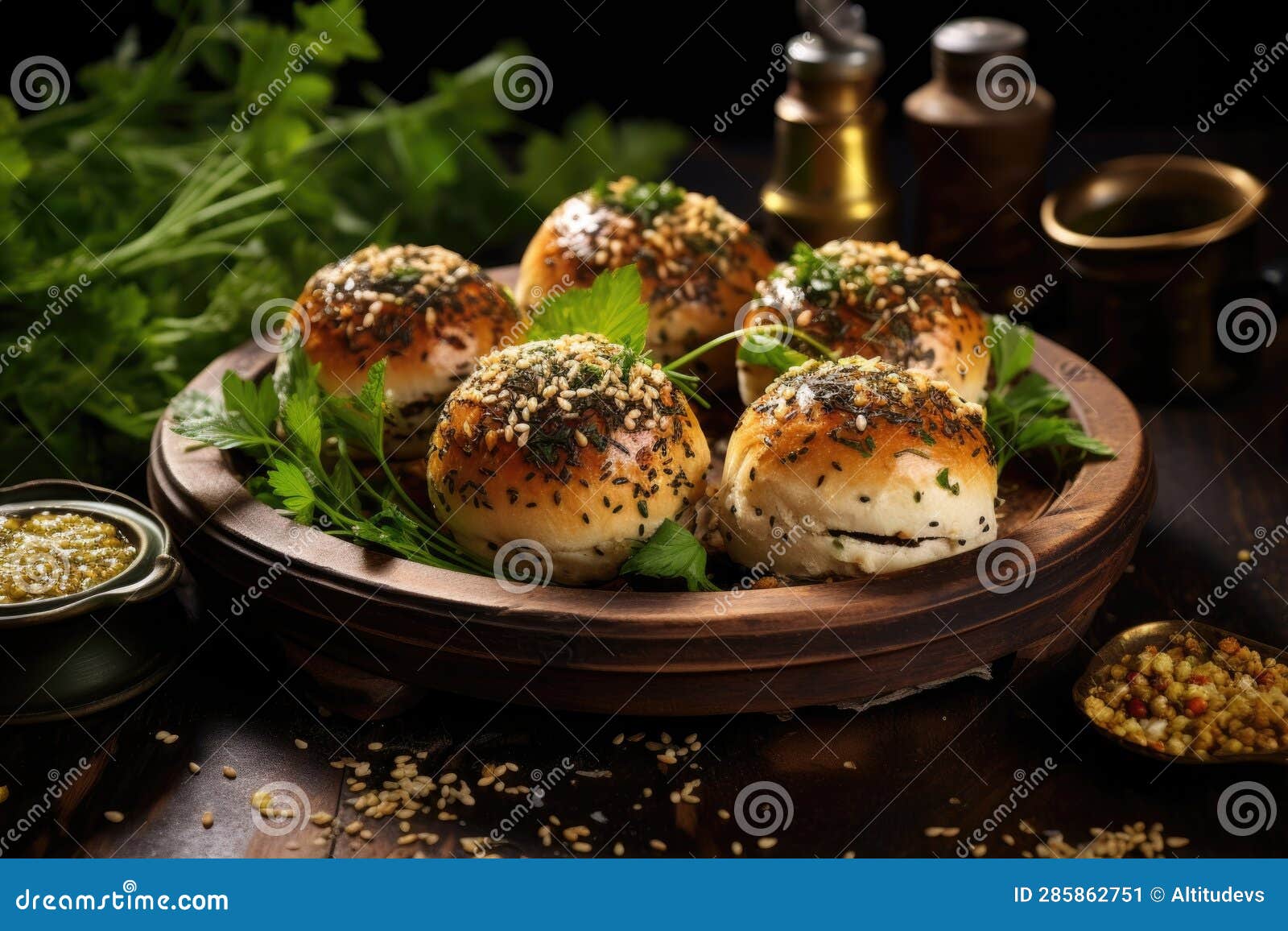Bread Rolls with Seeds and Herbs Topping Stock Image - Image of ...