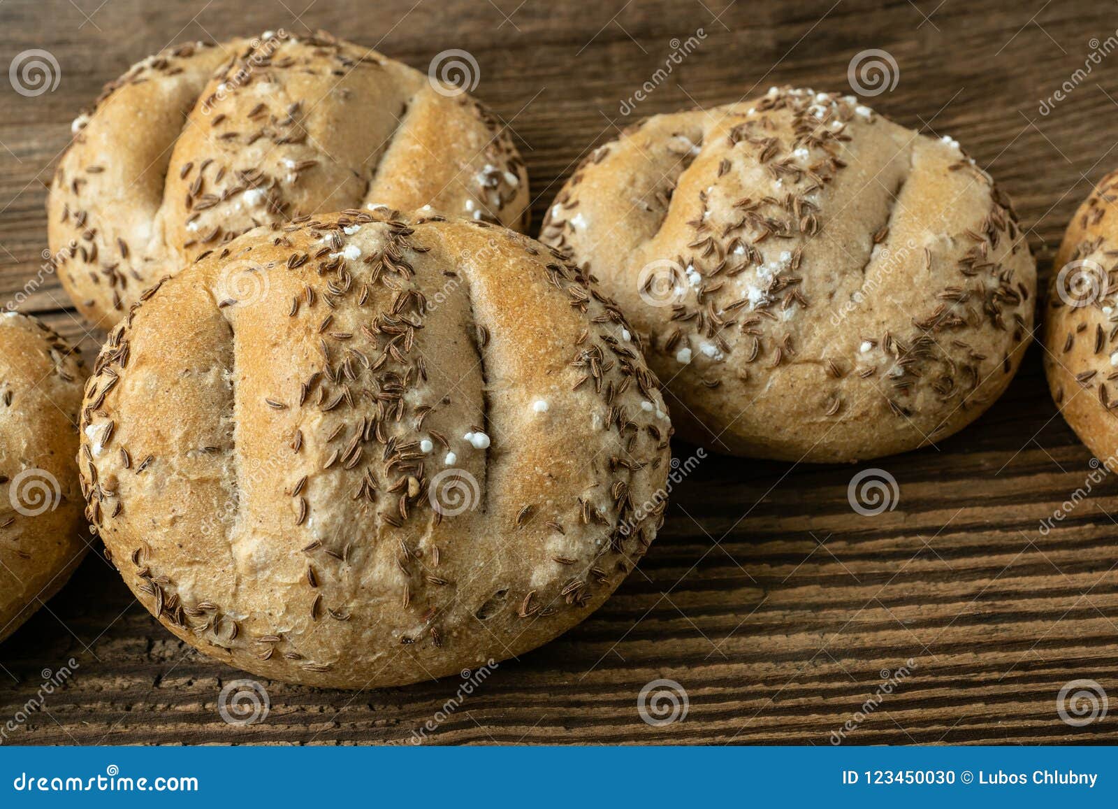 Bread Rolls Sprinkled with Salt and Caraway. Stock Photo - Image of ...
