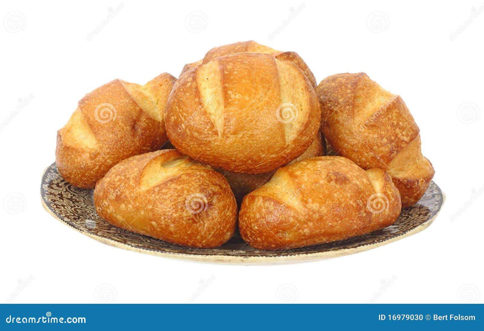 Bread Rolls on Vintage Plate Stock Photo - Image of food, cooked: 16979030