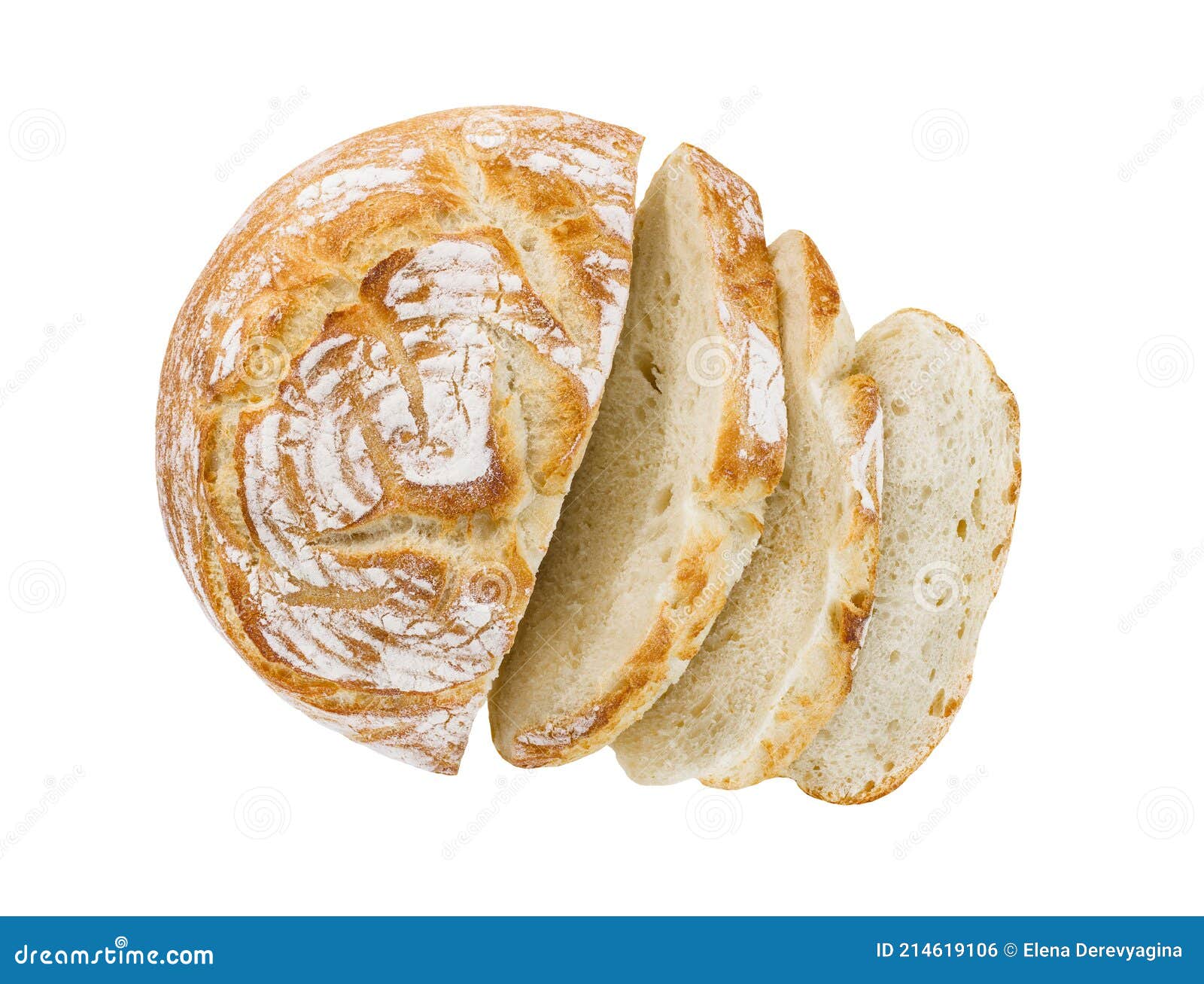 Bread Round, Cut into Pieces, Top View, Isolated on White Background ...