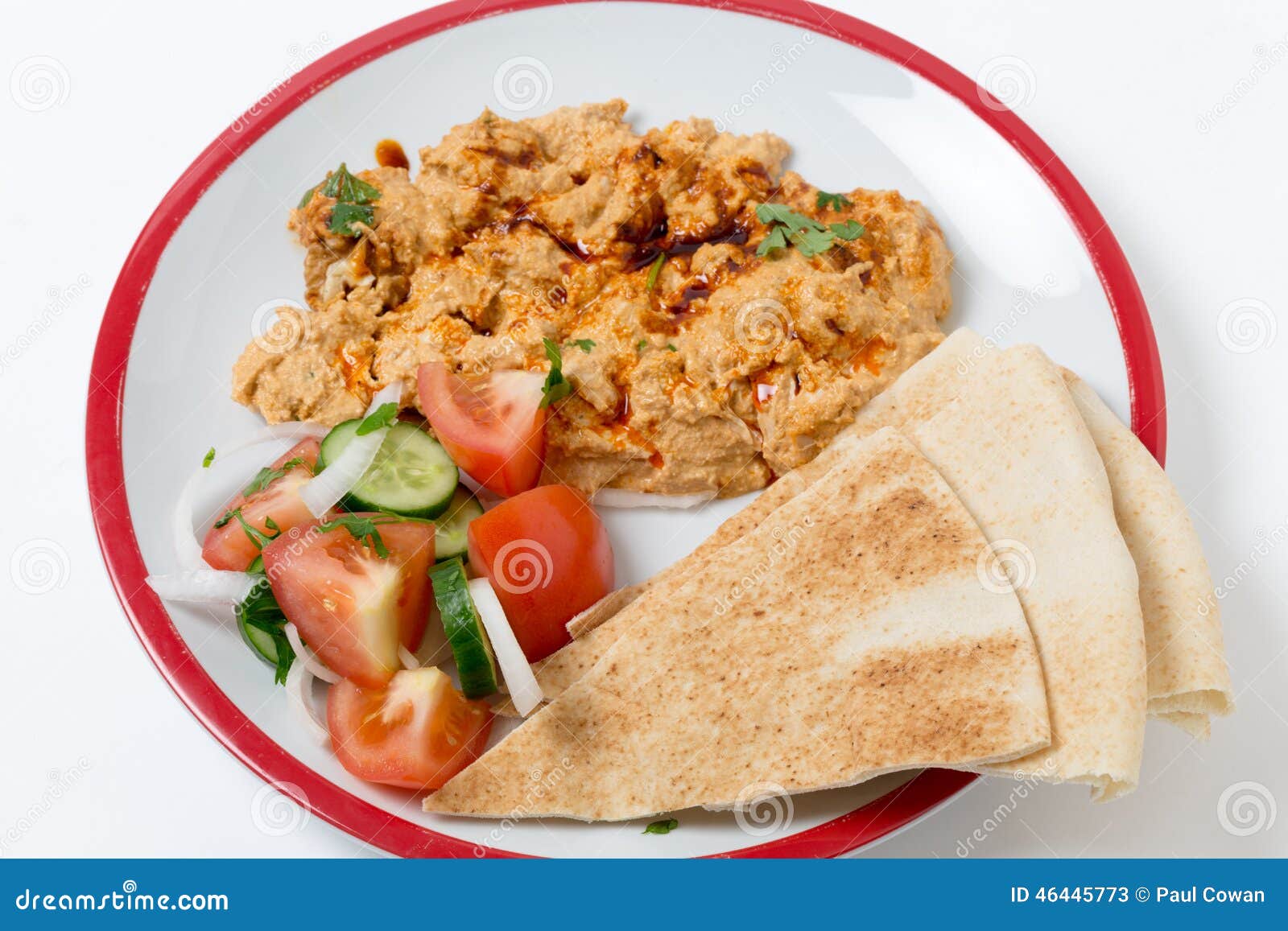 Bread, Salad and Circassian Chicken High Angle Stock Image - Image of ...