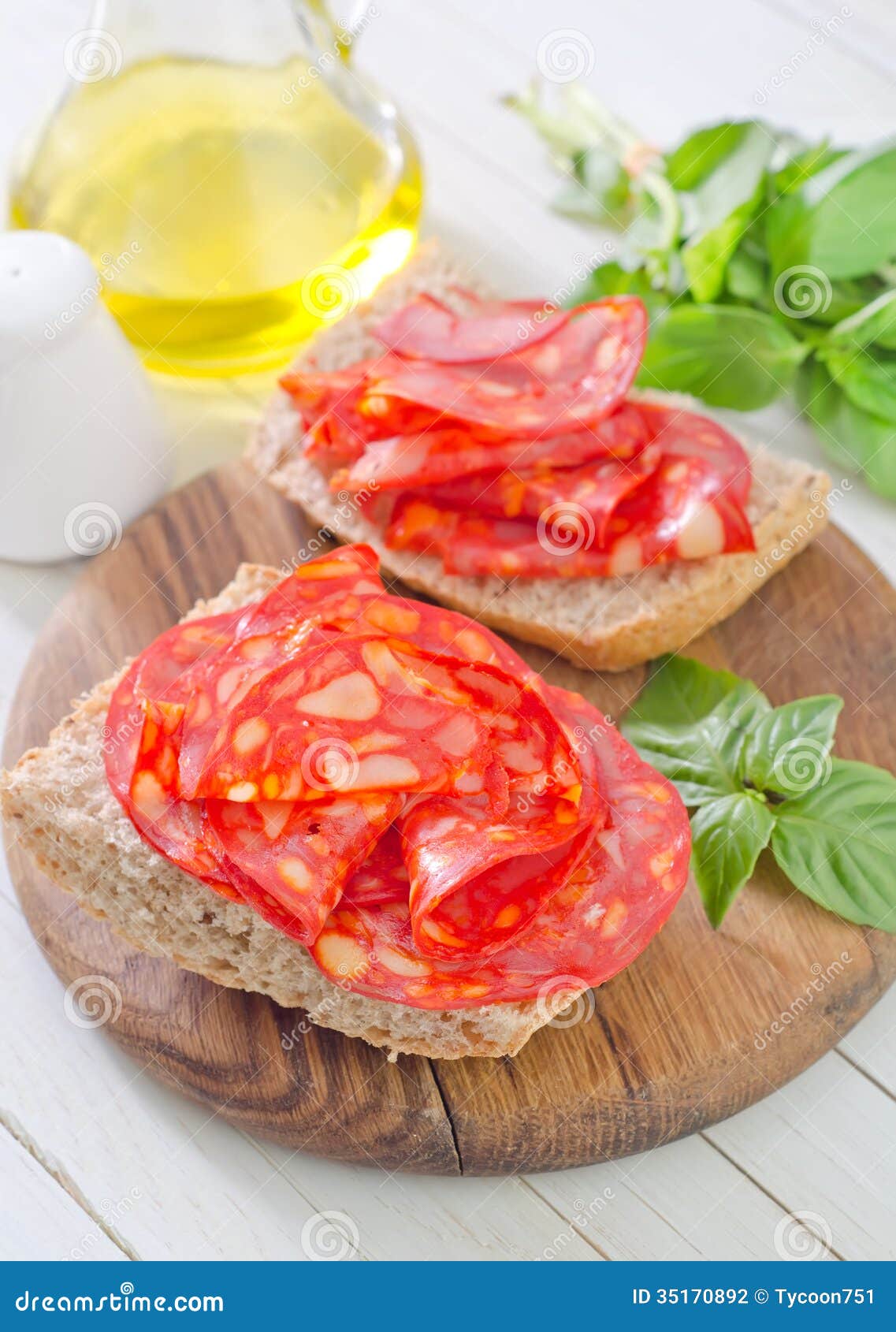 Bread with salami stock photo. Image of gourmet, natural - 35170892