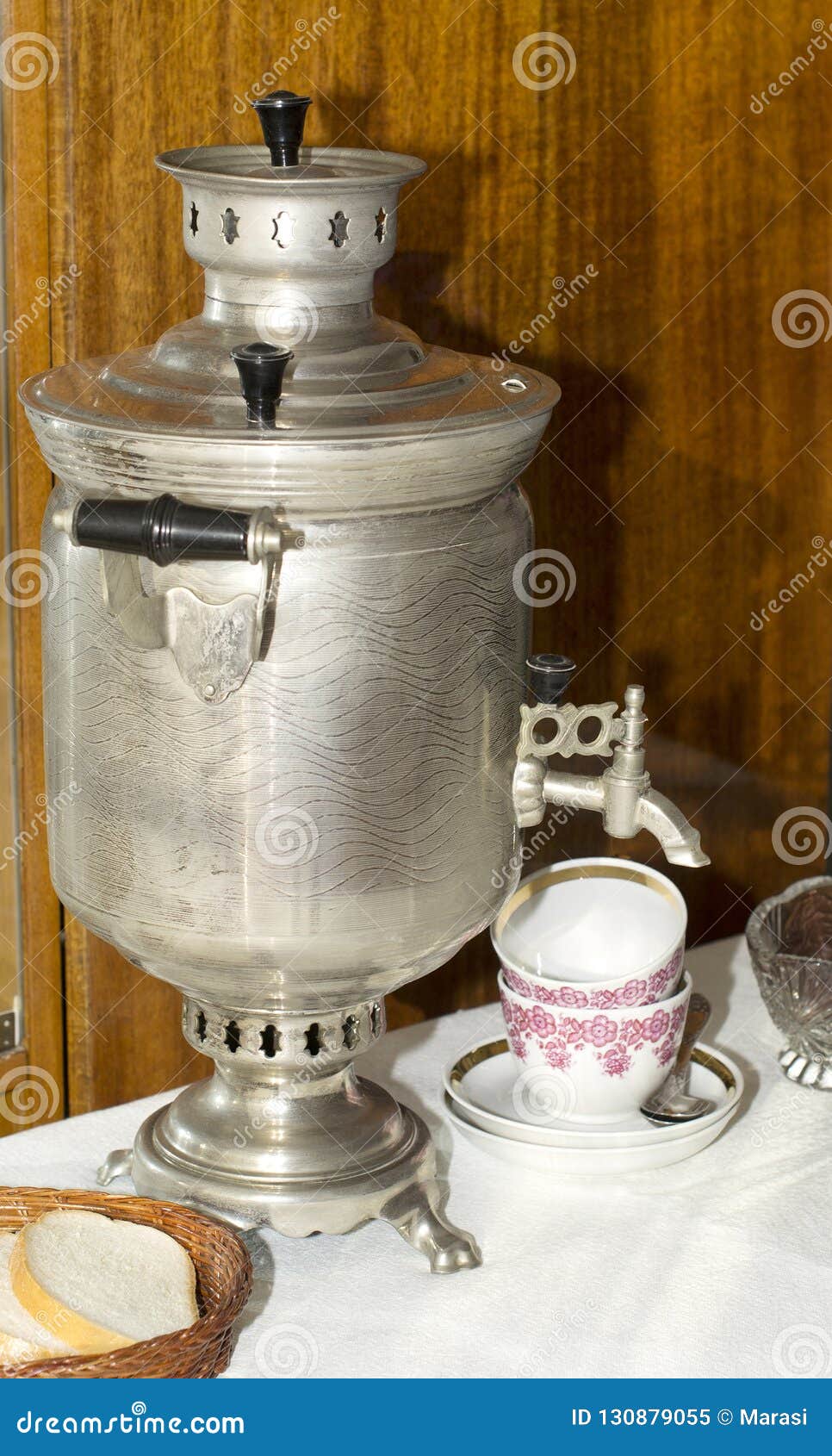 Bread, Samovar, Tea Cups and Chocolates Stock Image - Image of time ...