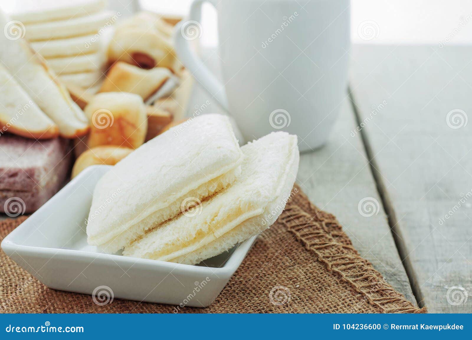 Bread in saucer on table. stock photo. Image of breakfast - 104236600