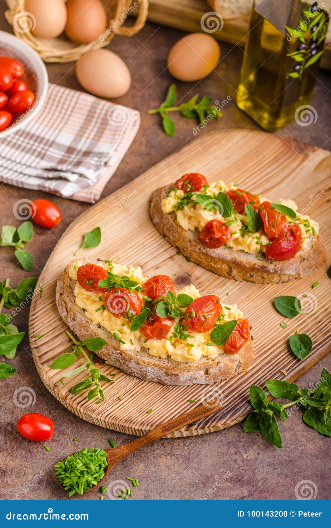 Bread scrambledd eggs stock photo. Image of organic - 100143200
