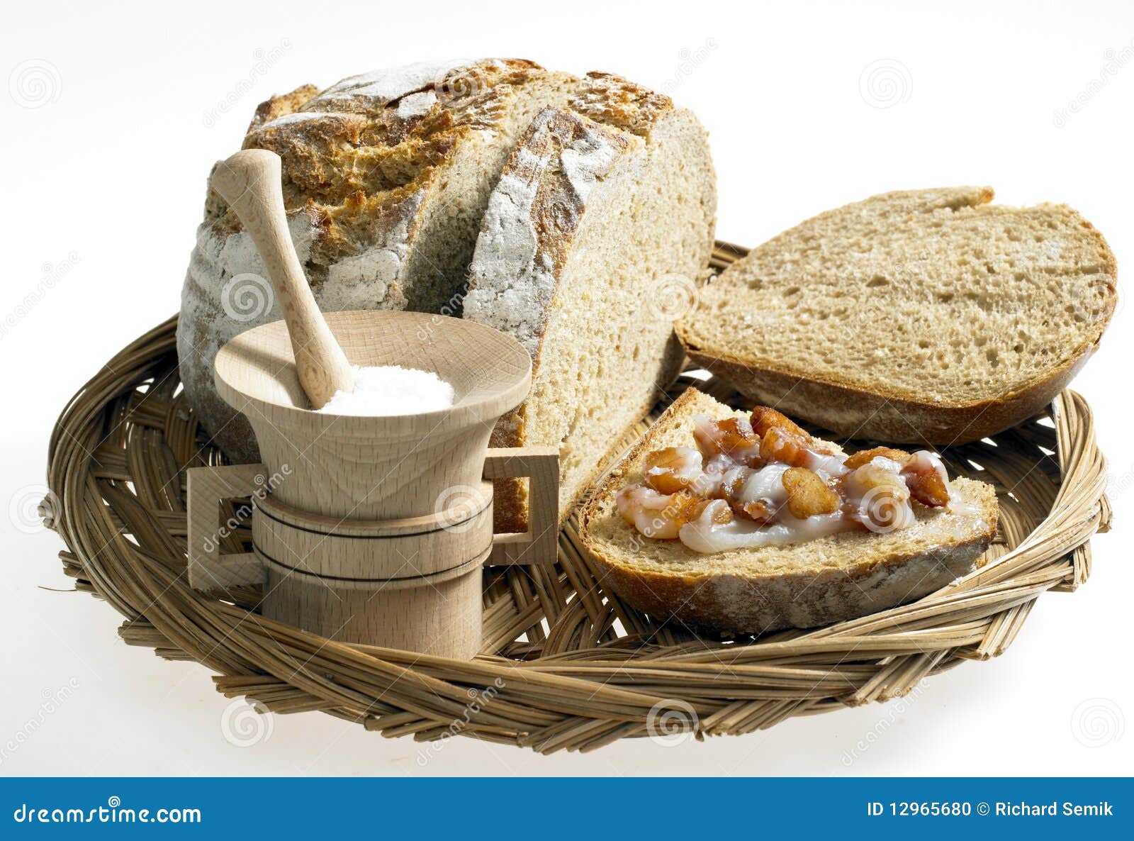 Bread with scraps stock photo. Image of closeup, lard - 12965680