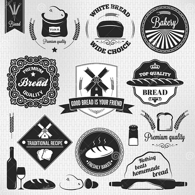 Bread Set Bakery Vintage Labels Stock Vector - Illustration of coffee ...