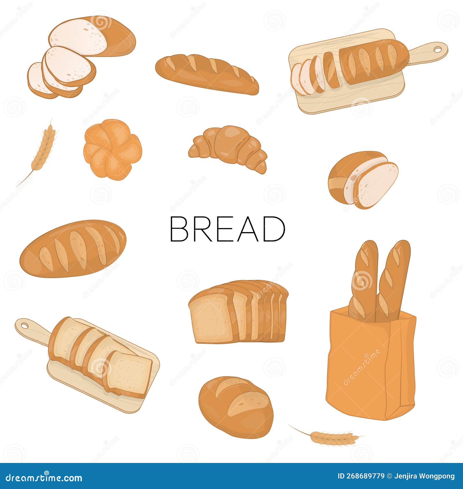 Bread Set Elements Hand Draw Style Stock Vector - Illustration of ...