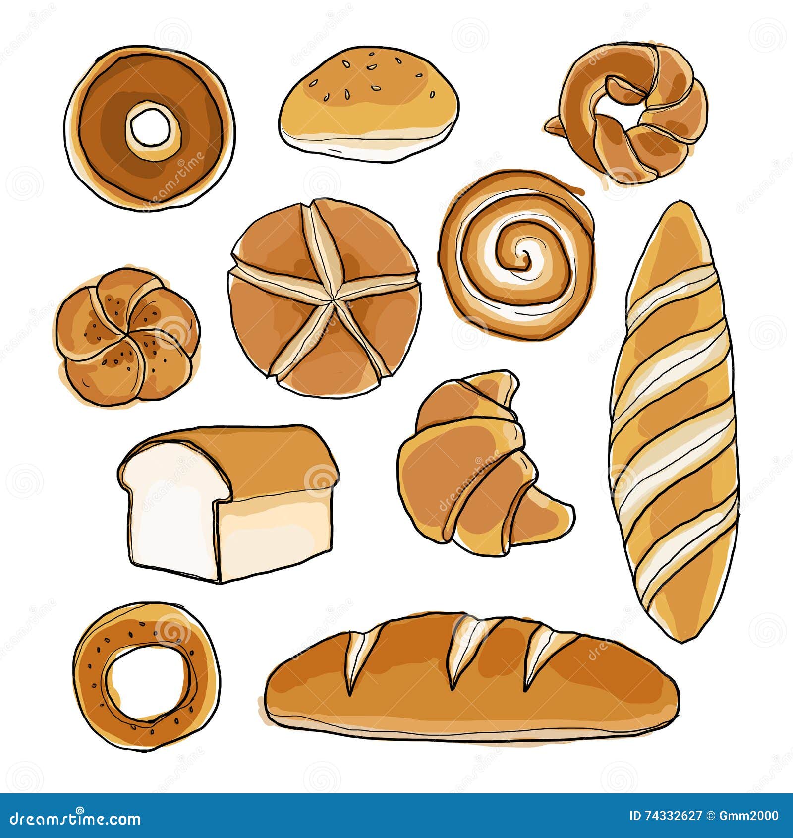 Bread Set of Hand Drawn Painting Illustration Stock Illustration ...