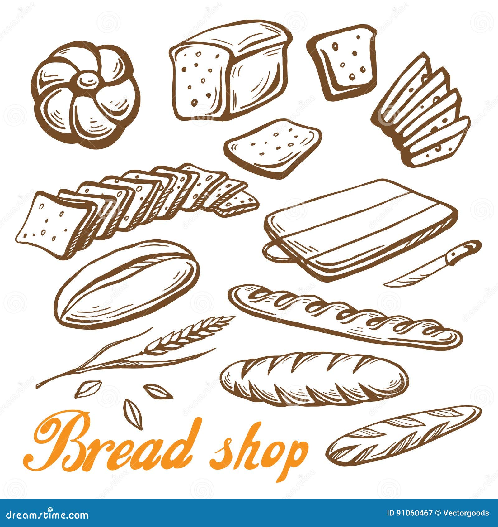 Bread set hand drawn stock vector. Illustration of healthy - 91060467