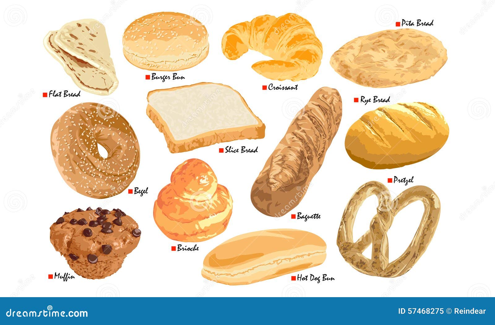 Bread Set stock vector. Illustration of hotdog, breakfast - 57468275