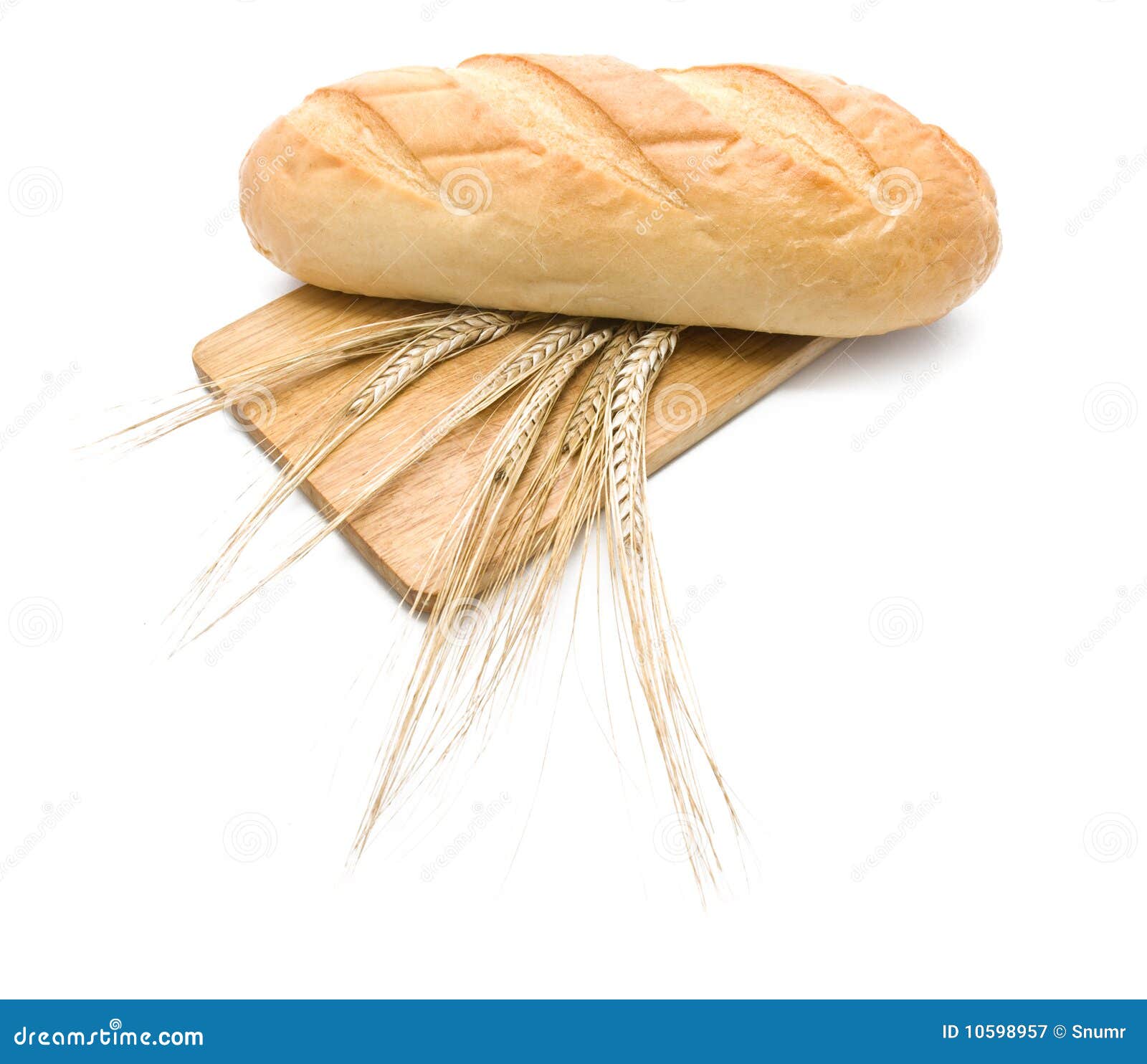 Bread and Several Wheatear on Cutting Board Stock Image - Image of ...