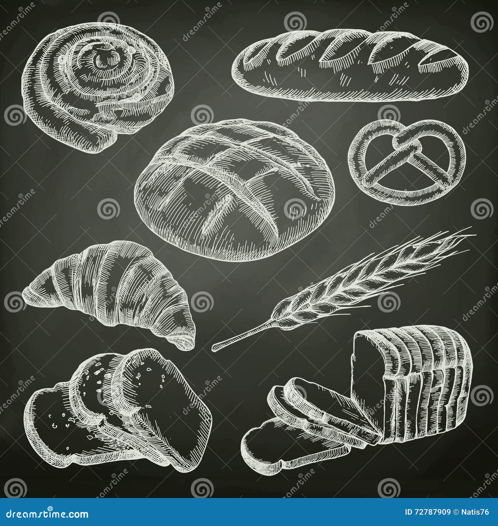 Bread, Sketches on the Chalkboard Stock Vector - Illustration of pastry ...