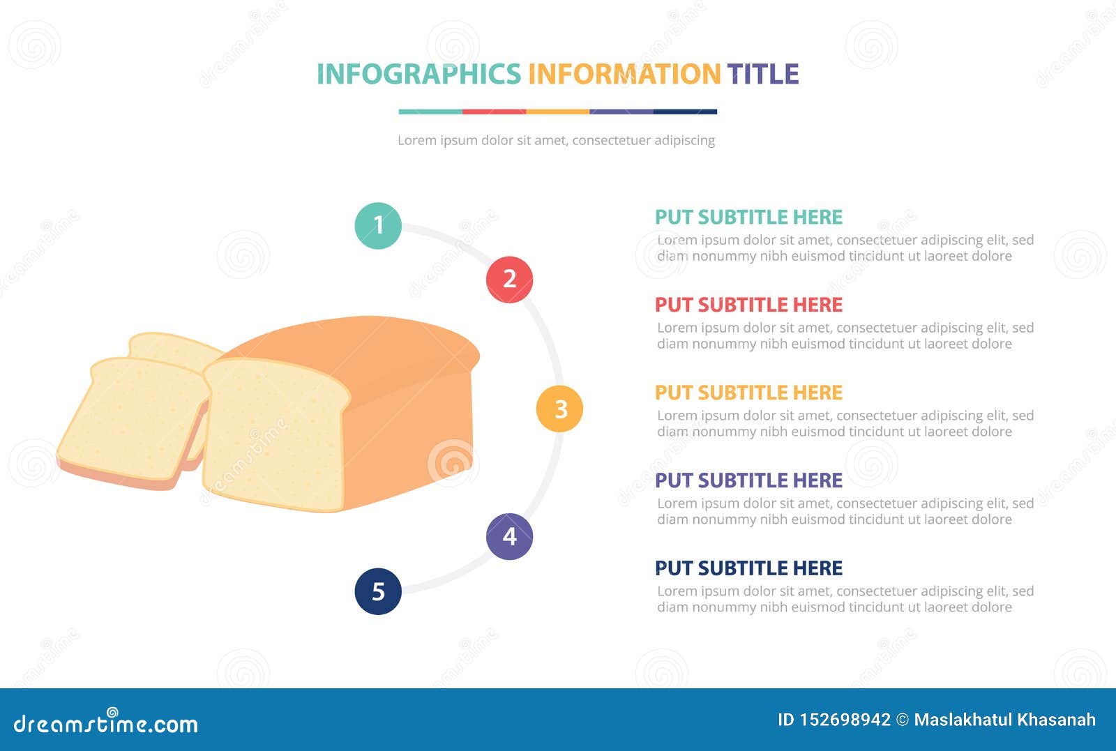 Bread Slice Loaf Infographic Template Concept with Five Points List and ...