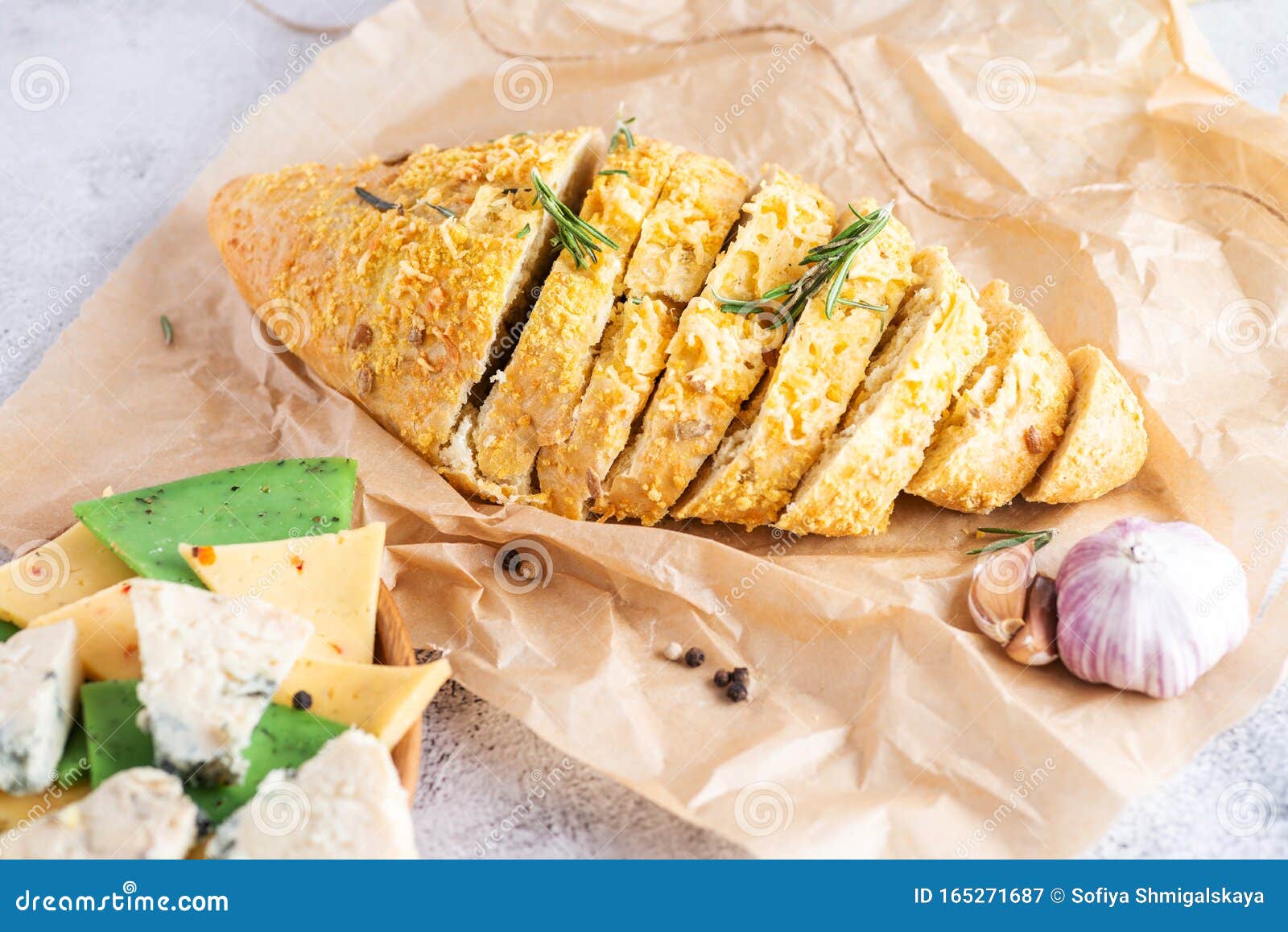 Bread Sliced Cheese is on a Plate Stock Image - Image of flour ...