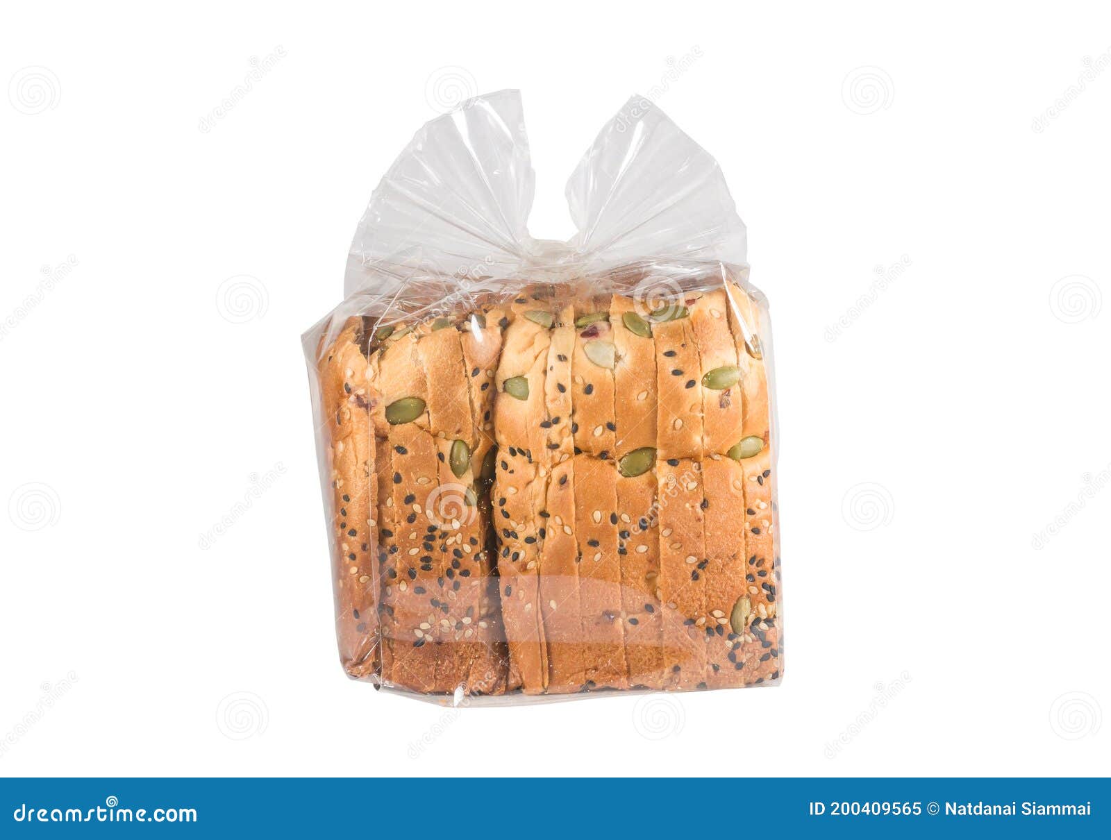 Bread Slices with Cereals in a Plastic Package on White Background ...