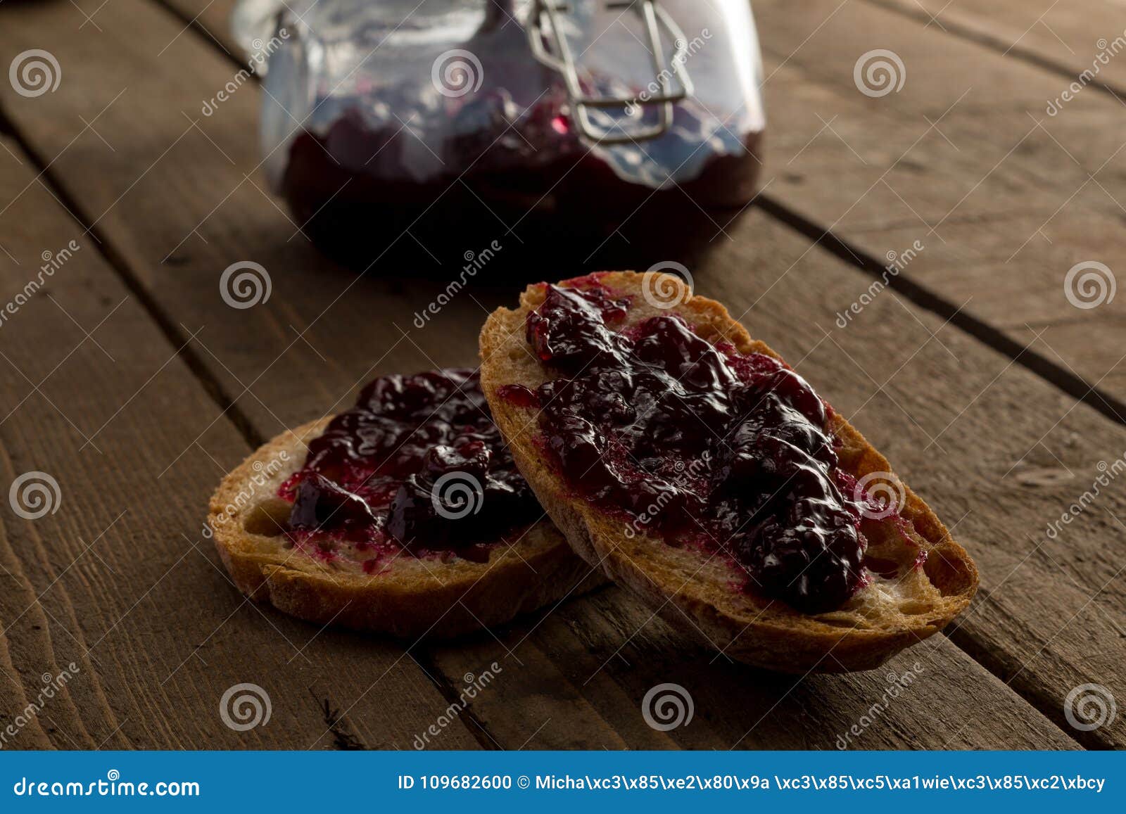 Bread slices with a jam. stock photo. Image of breakfast - 109682600