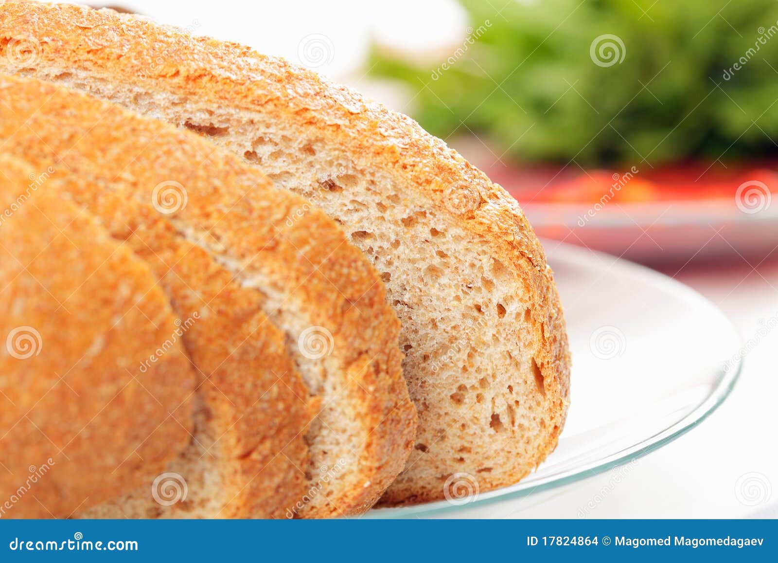 Bread slices on plate stock photo. Image of nutrition - 17824864
