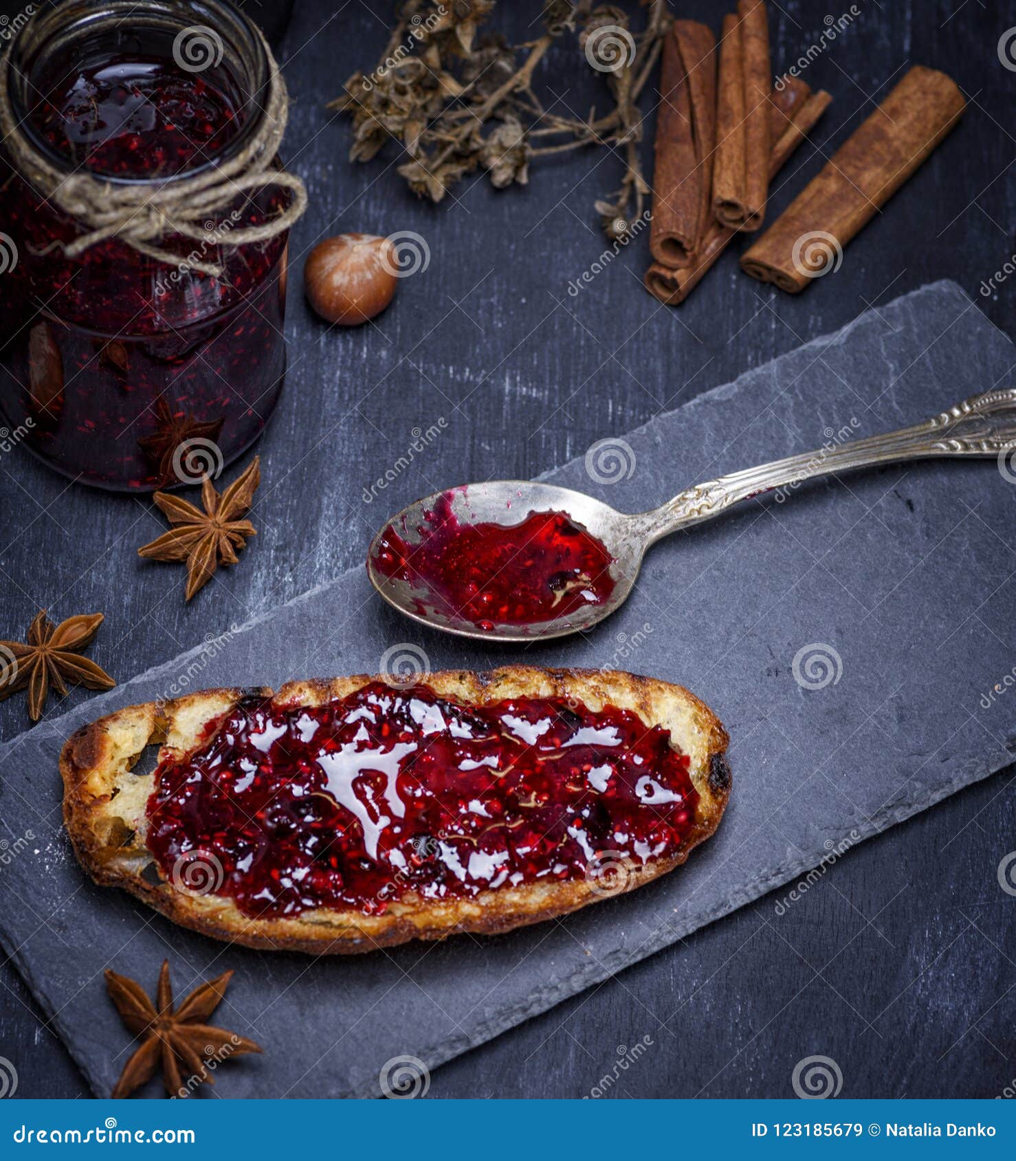 Bread Smeared with Raspberry Jam Stock Image - Image of spoon, toast ...