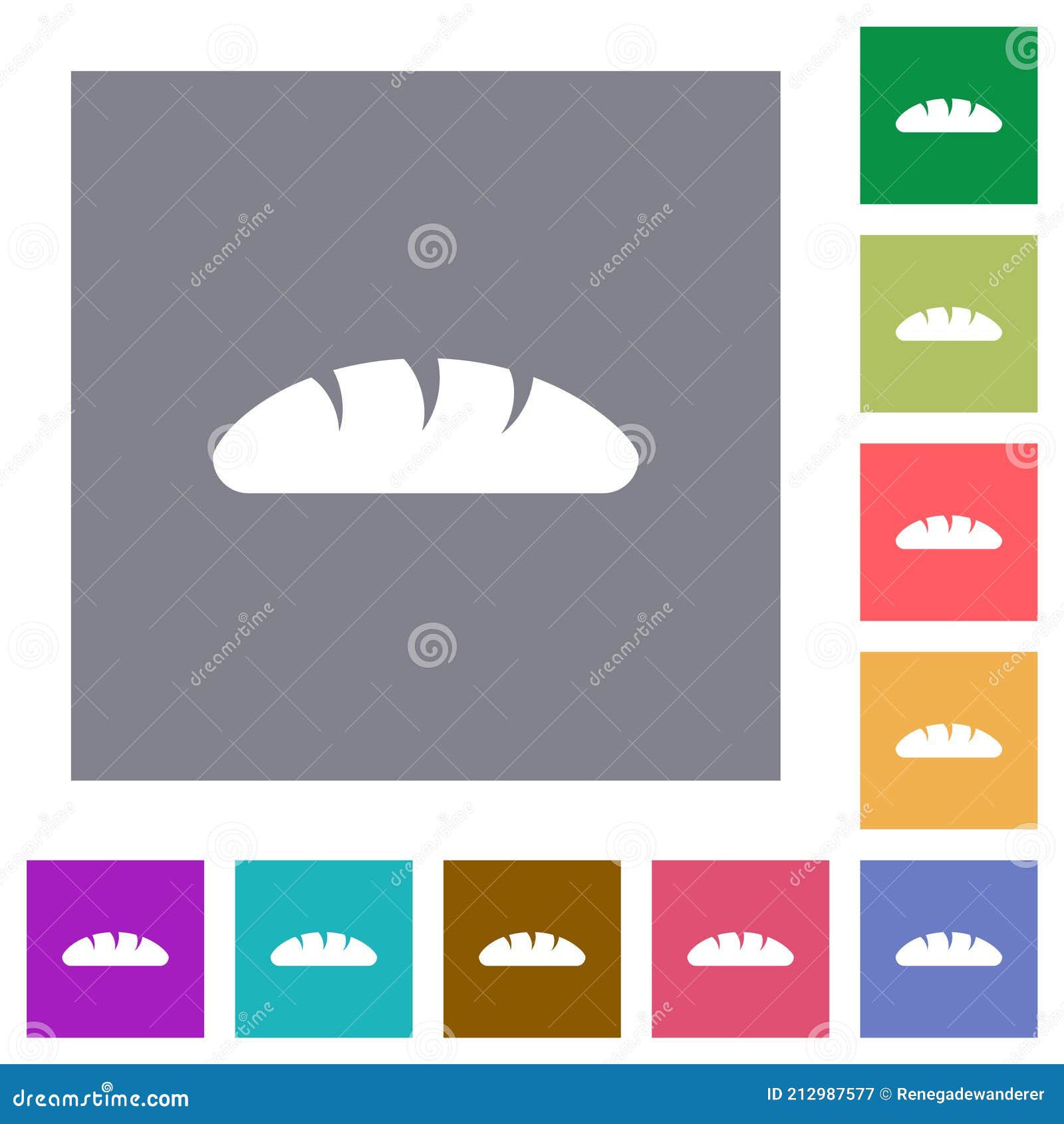 Bread square flat icons stock vector. Illustration of simple - 212987577