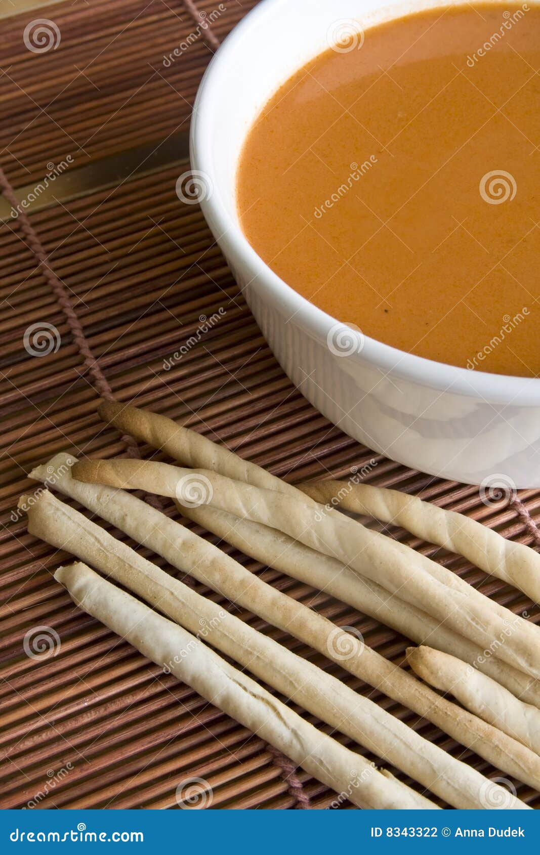 Bread Stick and Tomato Soup Stock Photo - Image of brown, snack: 8343322