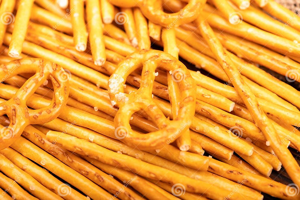 Bread Sticks and Bread Figures with Salt. Close-up Background Image ...