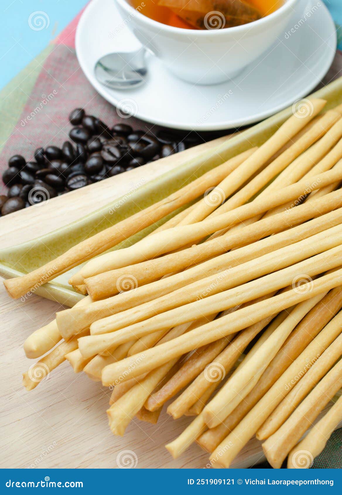 Bread Sticks Served with Hot Tea for Afternoon Tea. Stock Image - Image ...