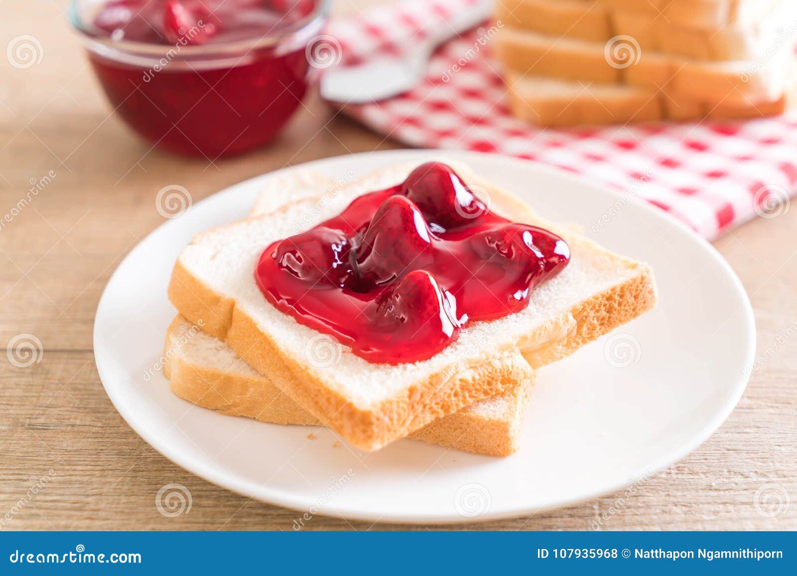 Bread with strawberry jam stock photo. Image of dessert - 107935968