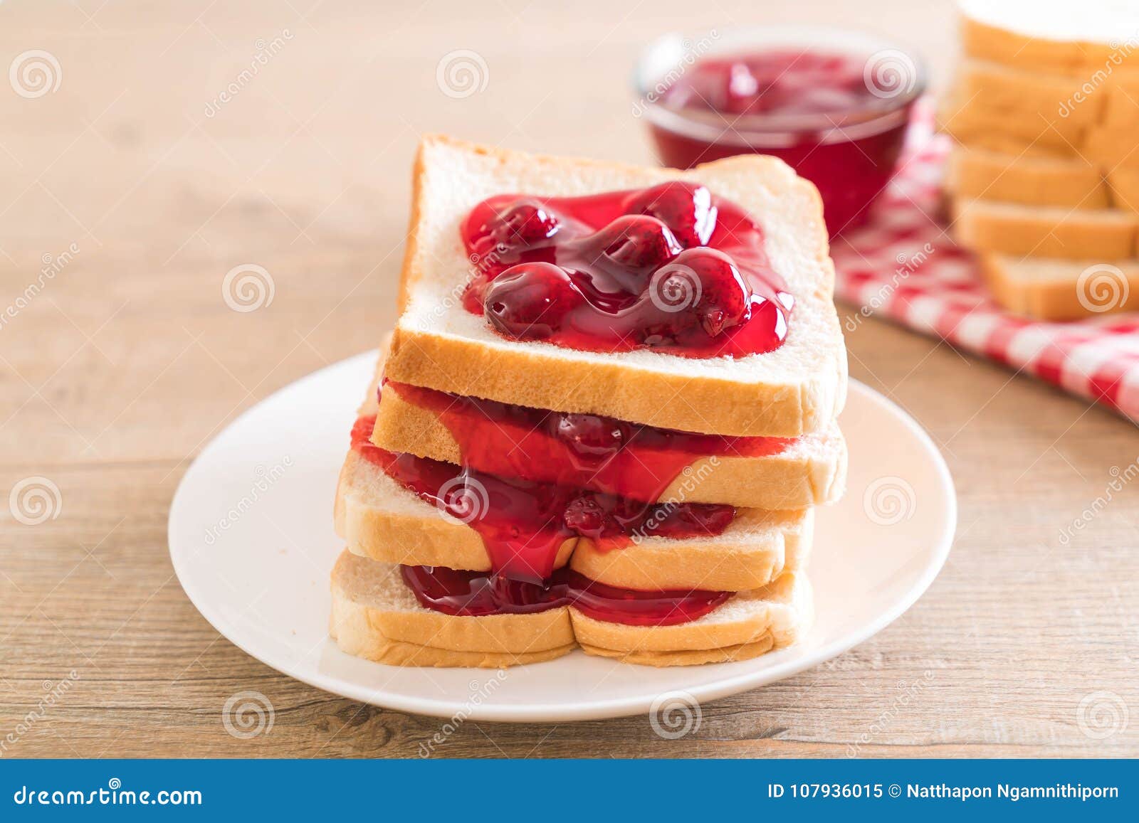 Bread with strawberry jam stock image. Image of breakfast - 107936015